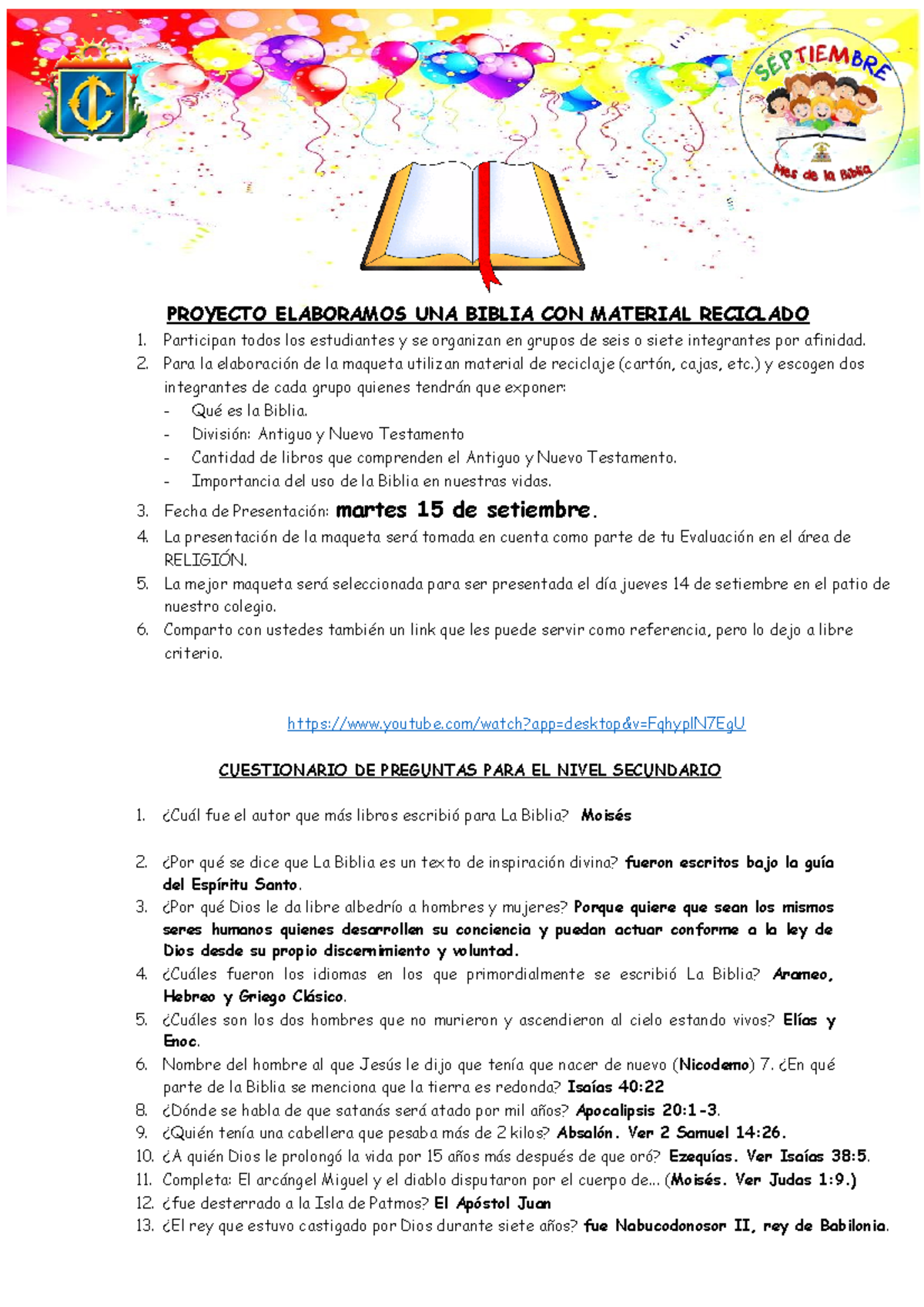 Proyecto Elaboramos UNA Biblia (1) - PROYECTO ELABORAMOS UNA BIBLIA CON ...