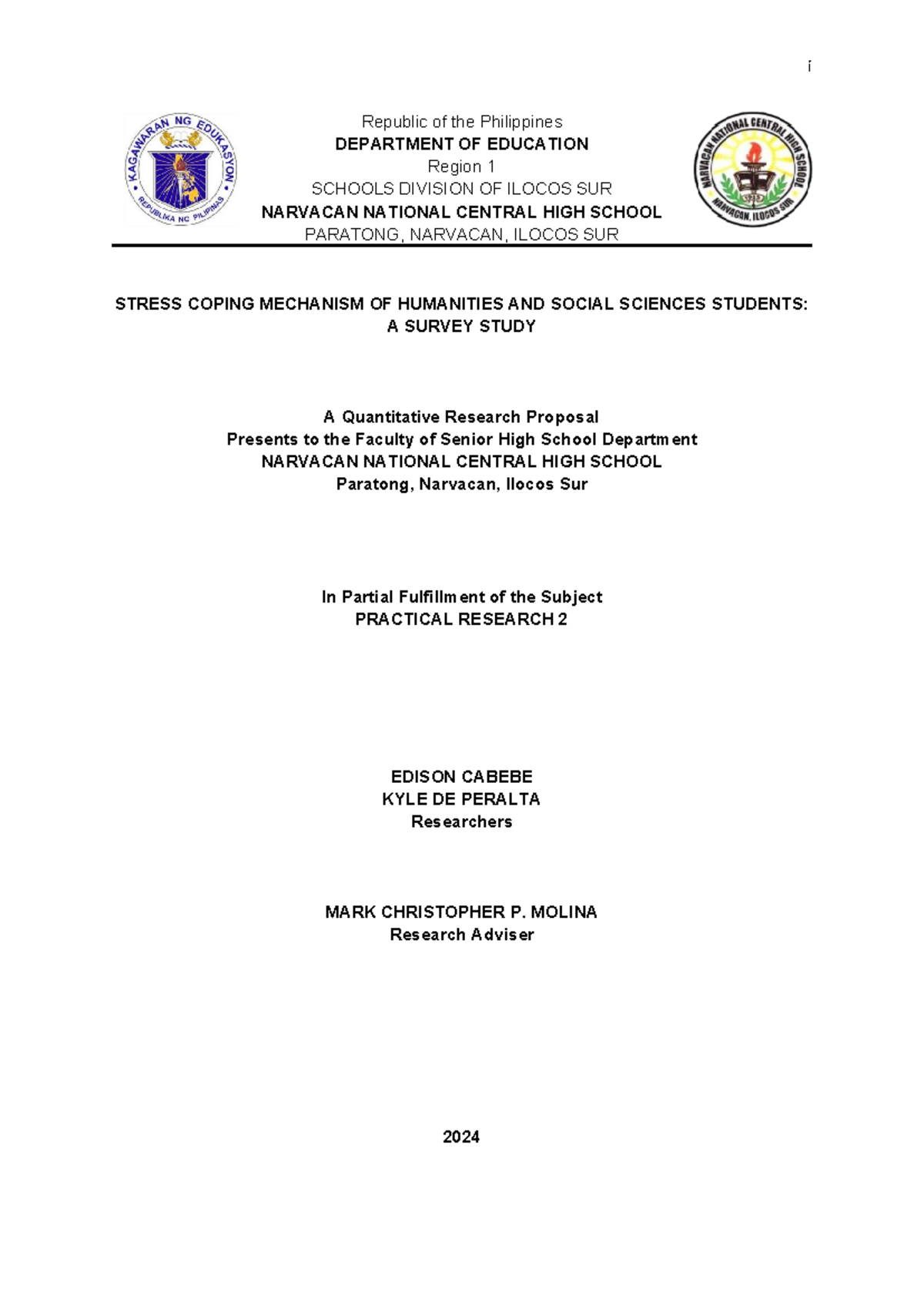 Cabebe, E., & de Peralta, K. (2024) - 2 - i Republic of the Philippines ...
