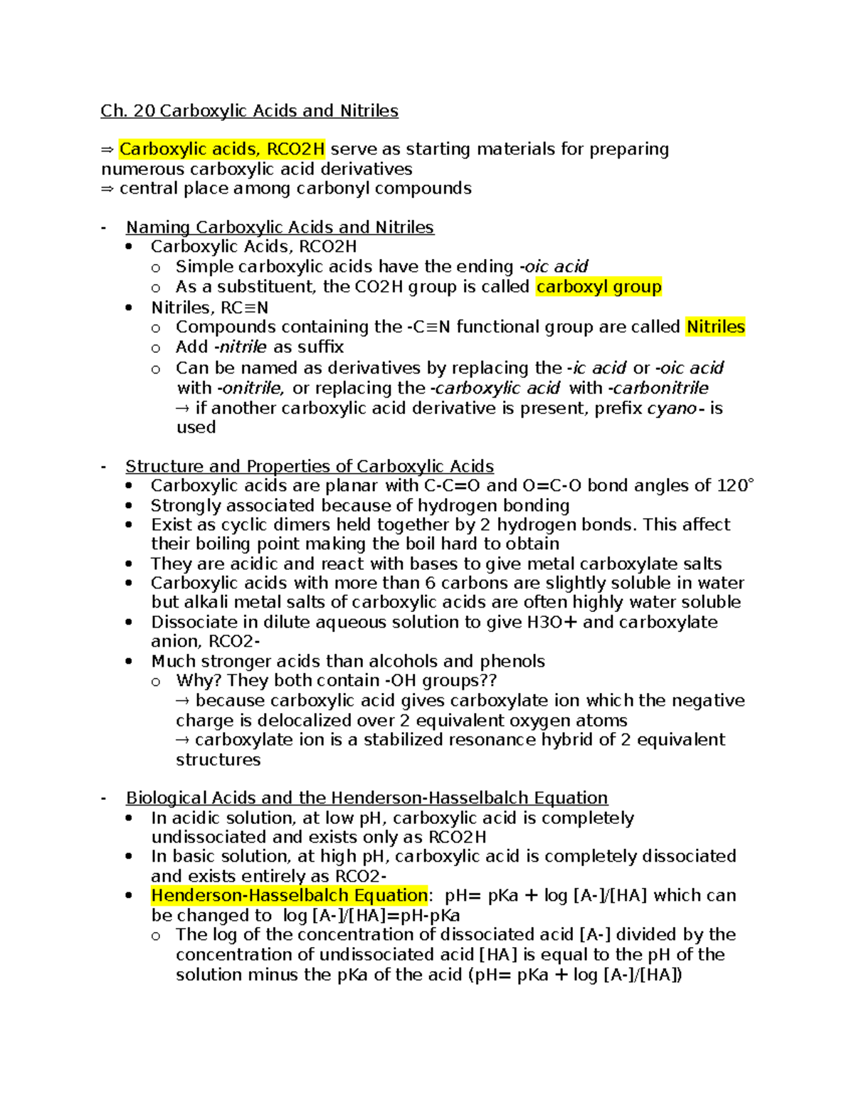 Ch 20 Carboxylic Acids and Nitriles - Ch. 20 Carboxylic Acids and ...