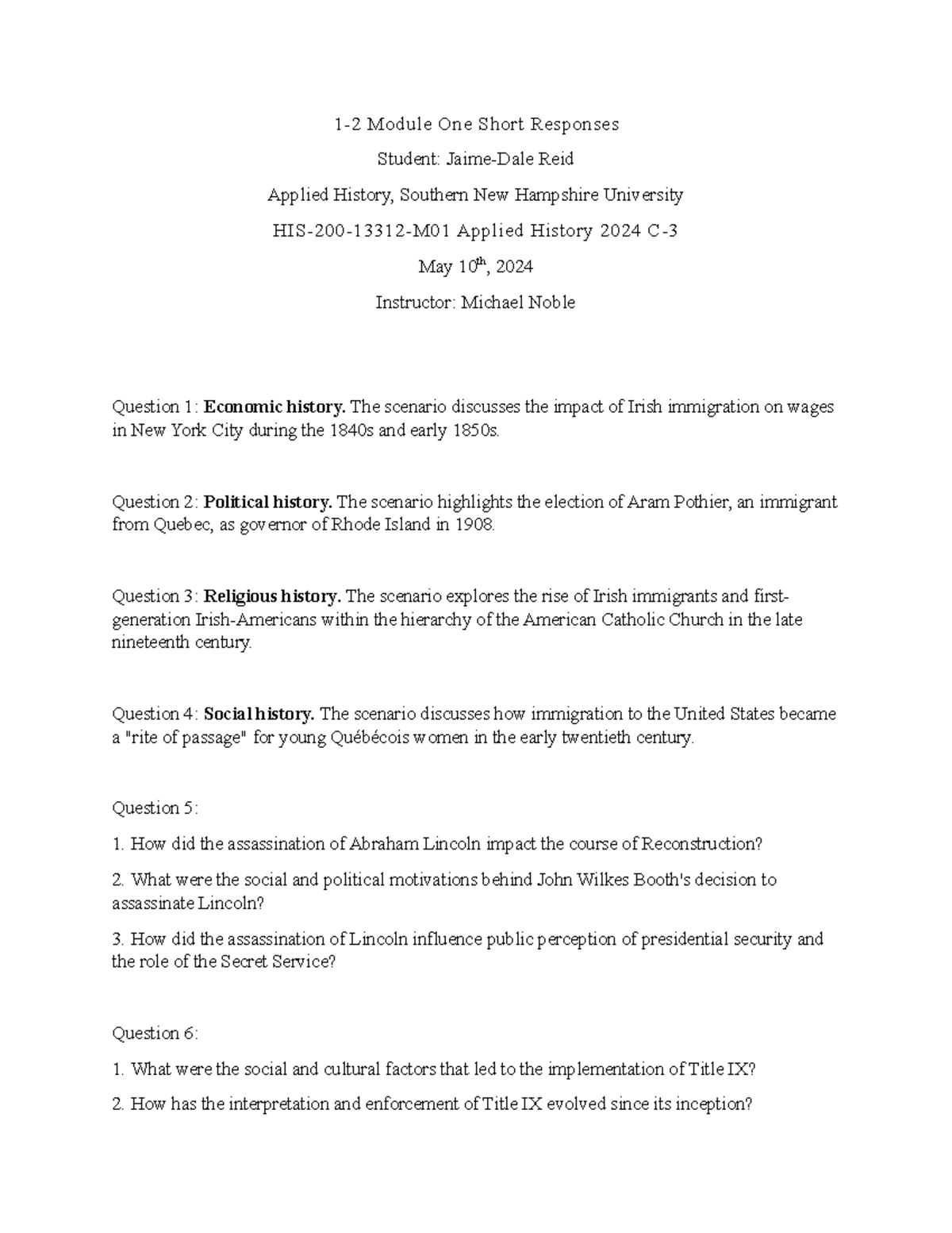 HIS 200 1-2 Assignment - 1-2 Module One Short Responses Student: Jaime ...