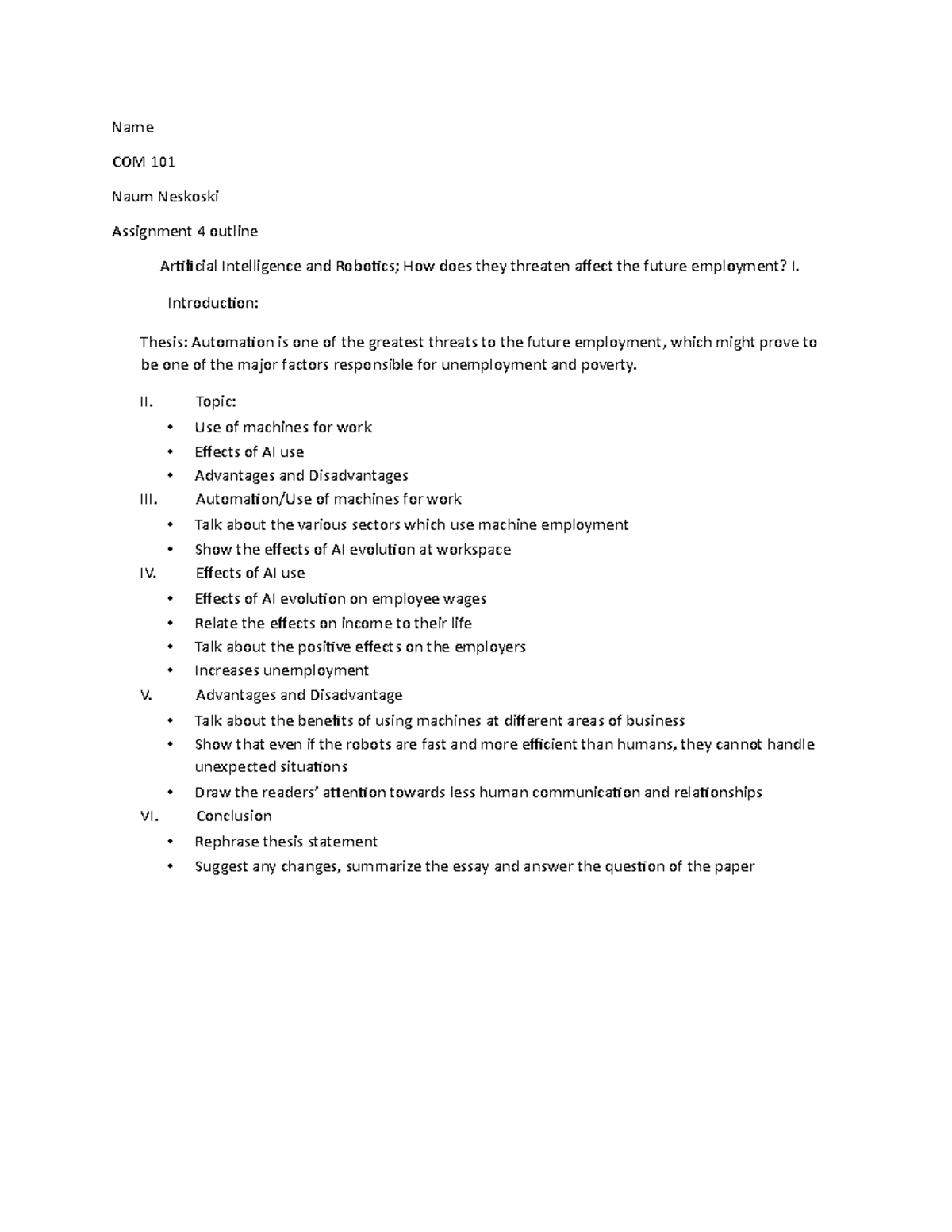 Assignment 4 Outline - Name COM 101 Naum Neskoski Assignment 4 outline ...