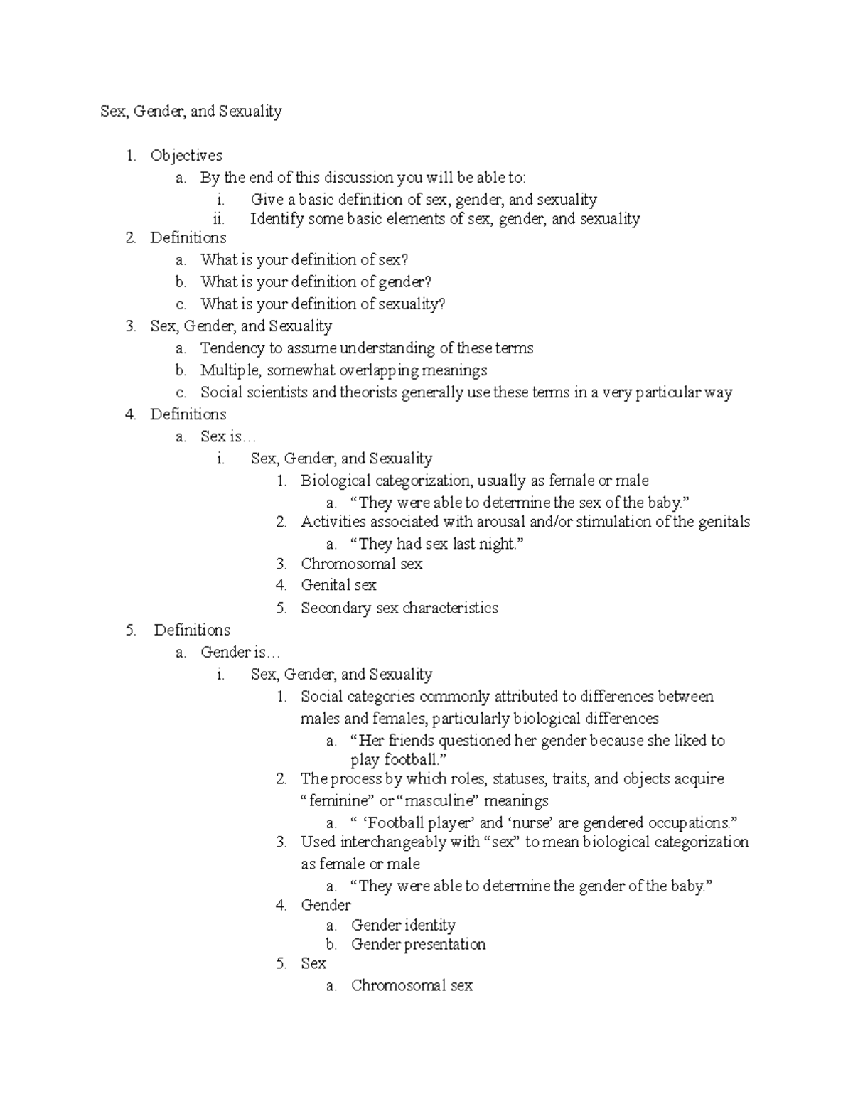 Sex Gender And Sexuality Sex Gender And Sexuality Objectives A By The End Of This