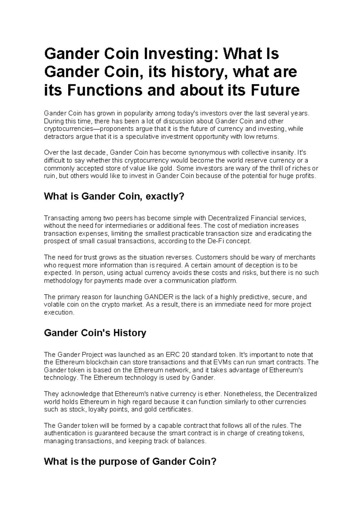 Gander Coin Investing What Is Gander Coin, its history, what are its ...