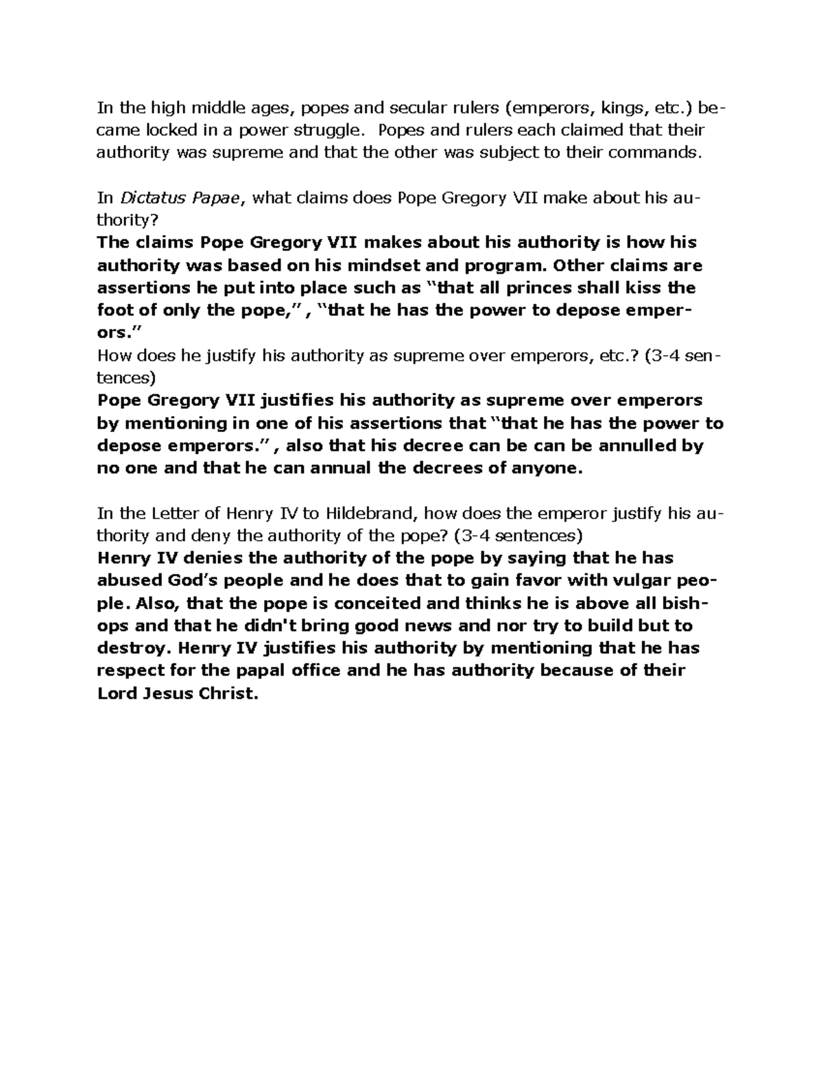 Medieval Kings vs. Popes - In the high middle ages, popes and secular ...