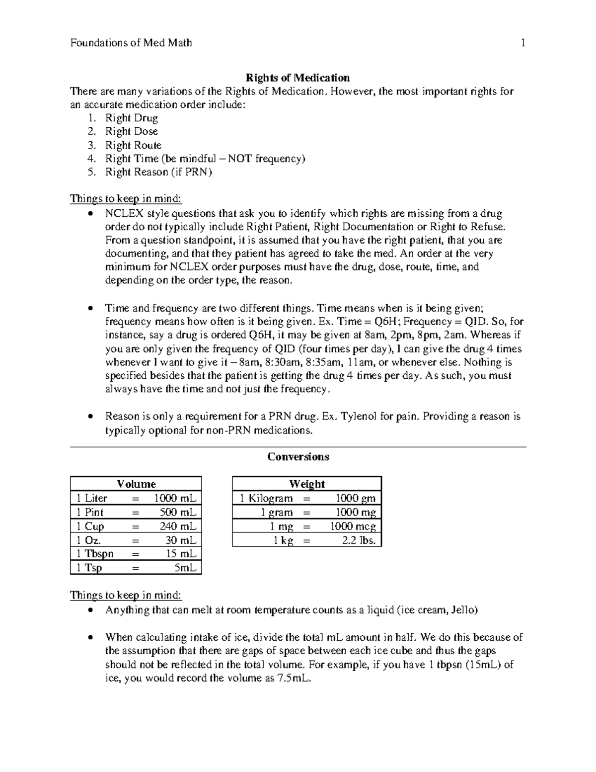 Foundations of Med Math - However, the most important rights for an ...