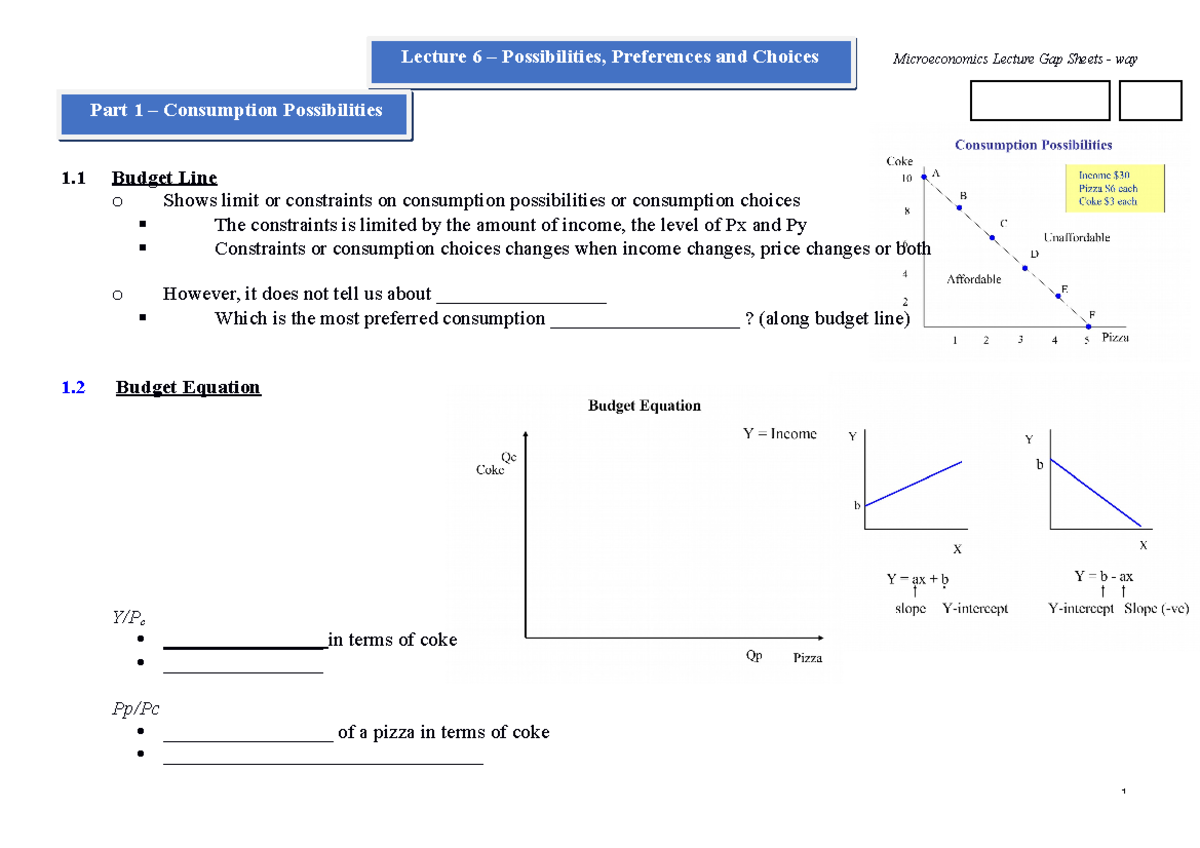 Lecture 6 Gap Sheet - ......... - Microeconomics Lecture Gap Sheets ...