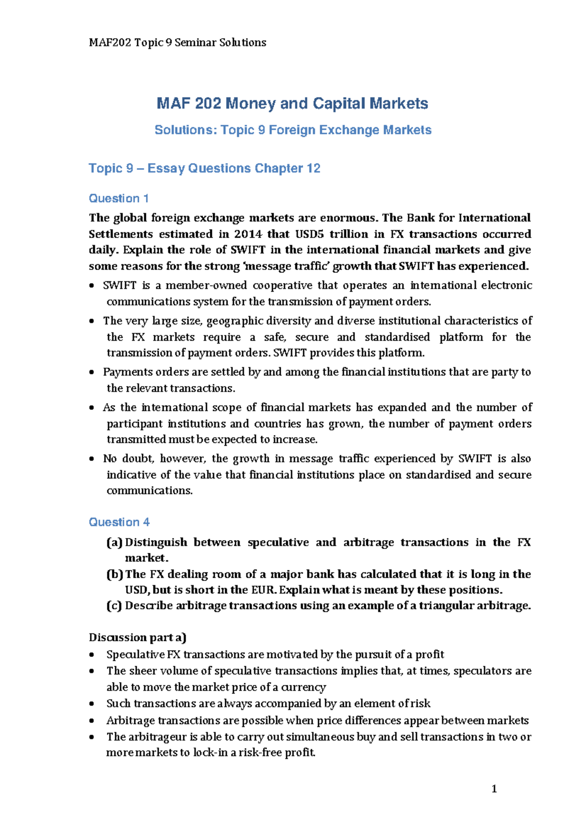 Topic 9 Solutions - MAF202 Topic 9 Seminar Solutions MAF 202 Money and ...