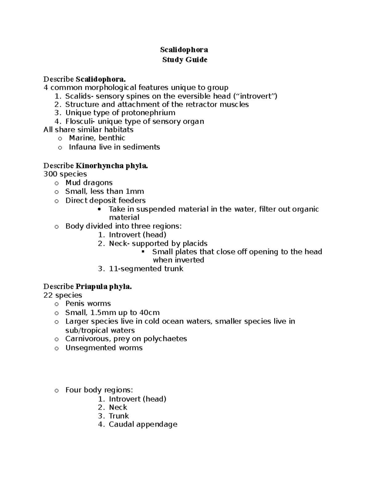 Scalidophora Study Guide - Scalidophora Study Guide Describe ...