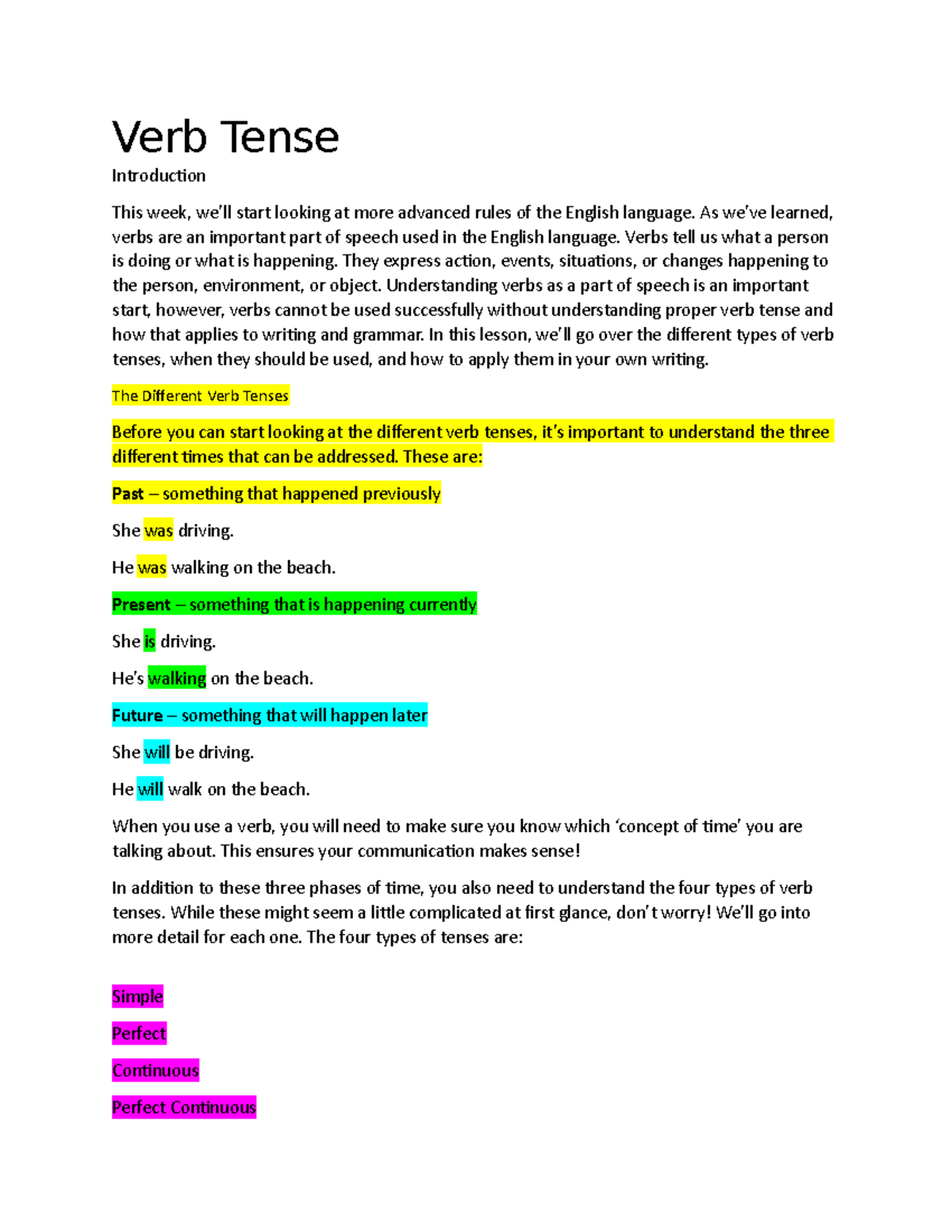 Exploring Grammar - Verb Tense Introduction This week, we’ll start ...