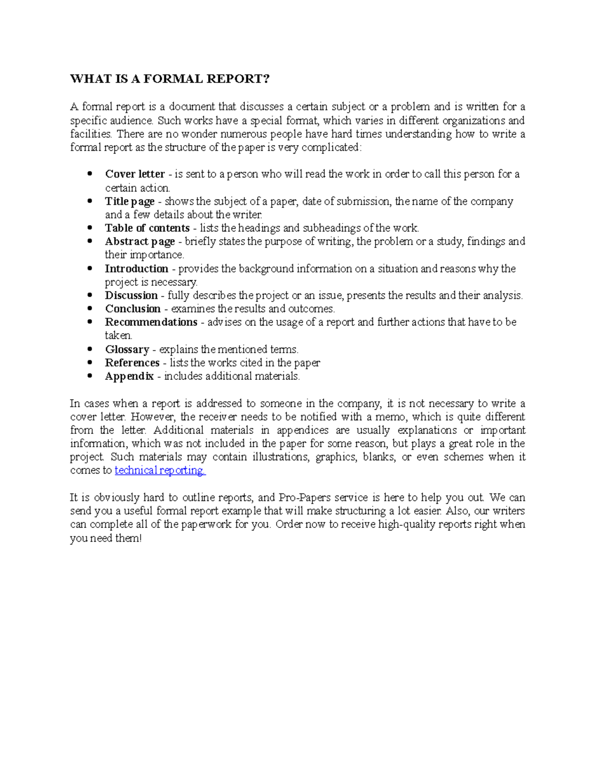 Elements Of Formal Report WHAT IS A FORMAL REPORT A Formal Report Is 