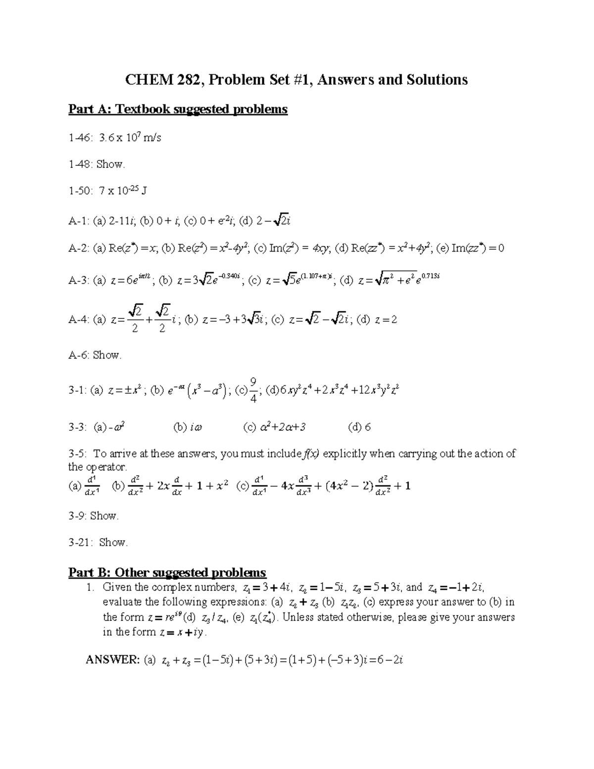Assign 1 sol AB - asdf - CHEM 282, Problem Set #1, Answers and ...