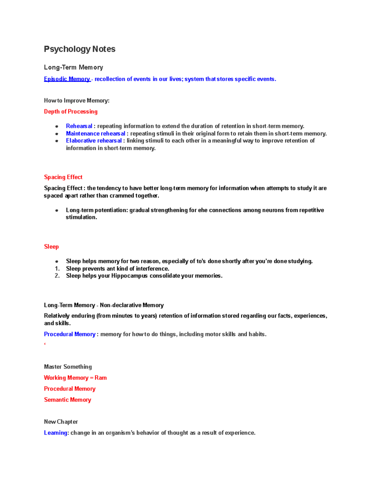 Psychology (Chapter 12)Notes -2 - Psychology Notes Long-Term Memory ...
