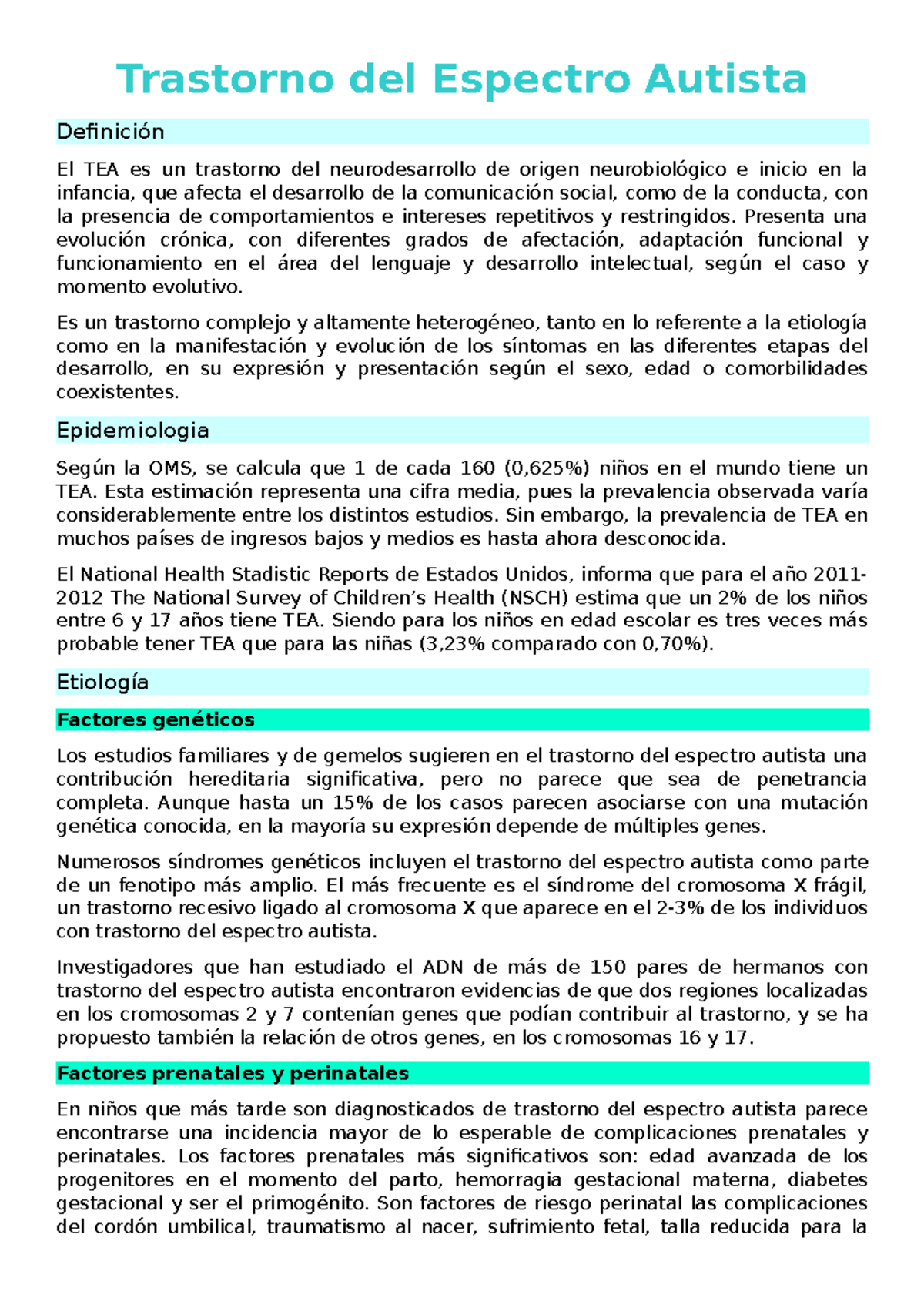 Trastorno del Espectro Autista - Trastorno del Espectro Autista ...