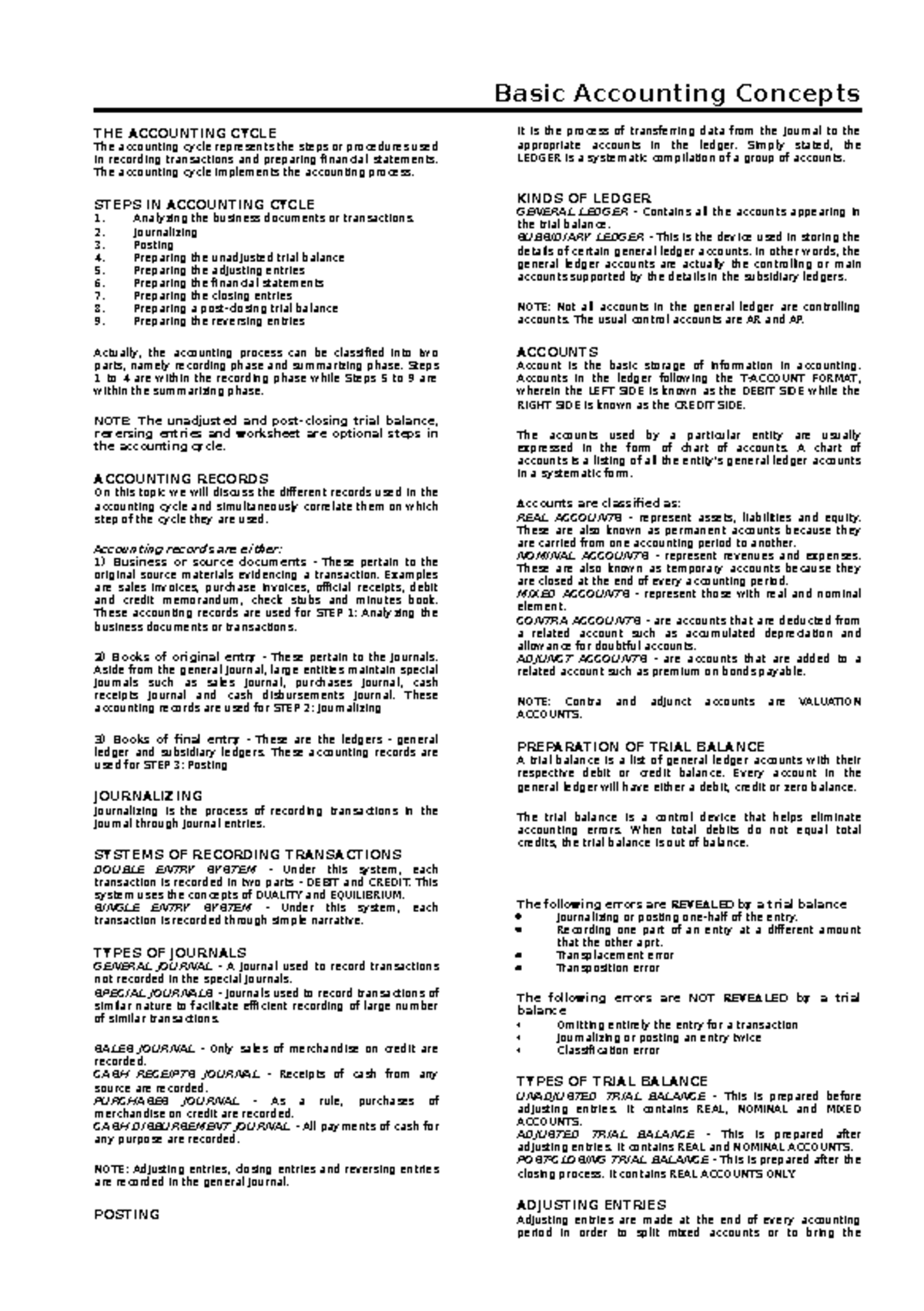 Basic Accounting Concepts - The accounting cycle implements the ...
