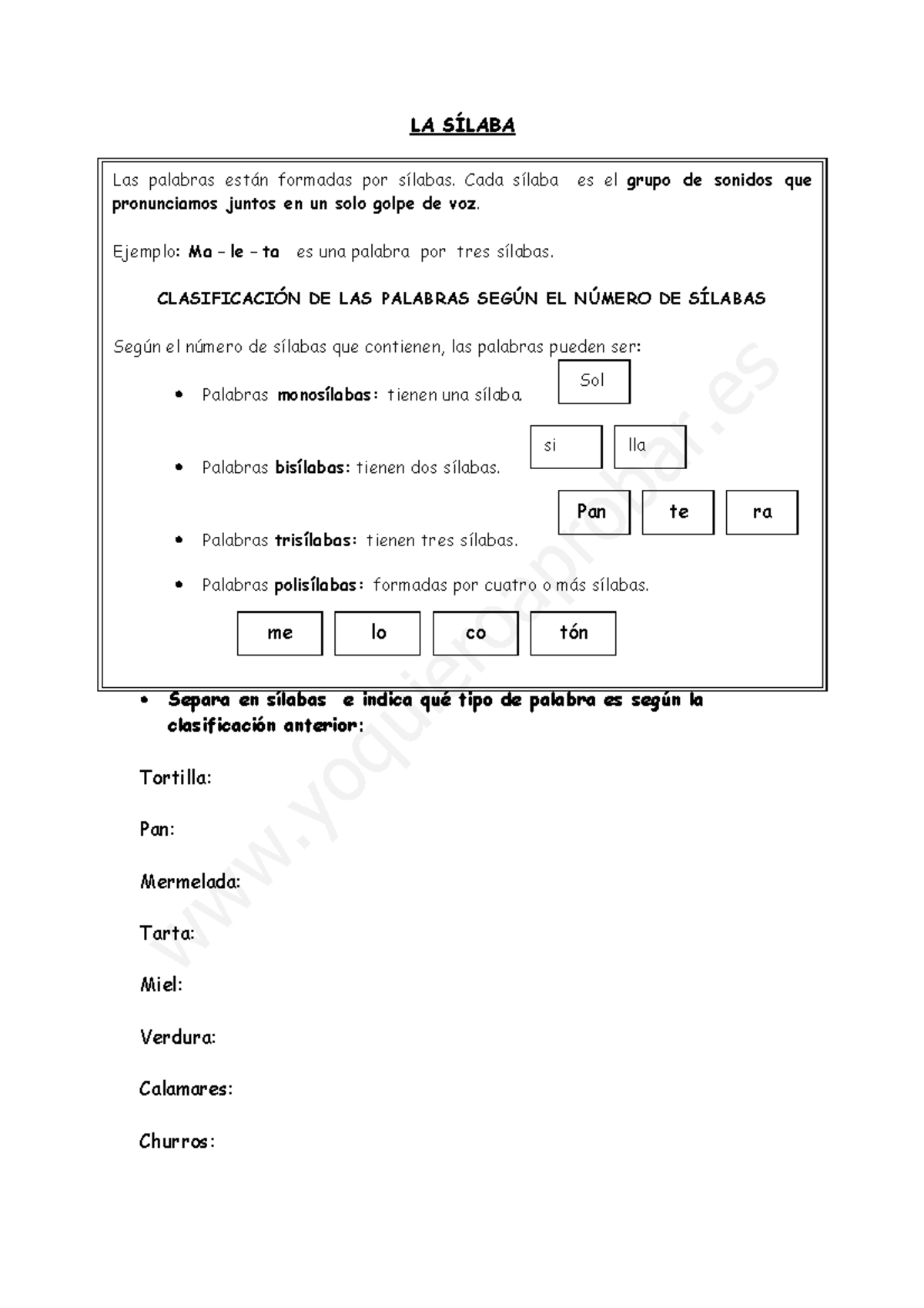 38078 - APUNTES - LA SÍLABA Separa en sílabas e indica qué tipo de ...