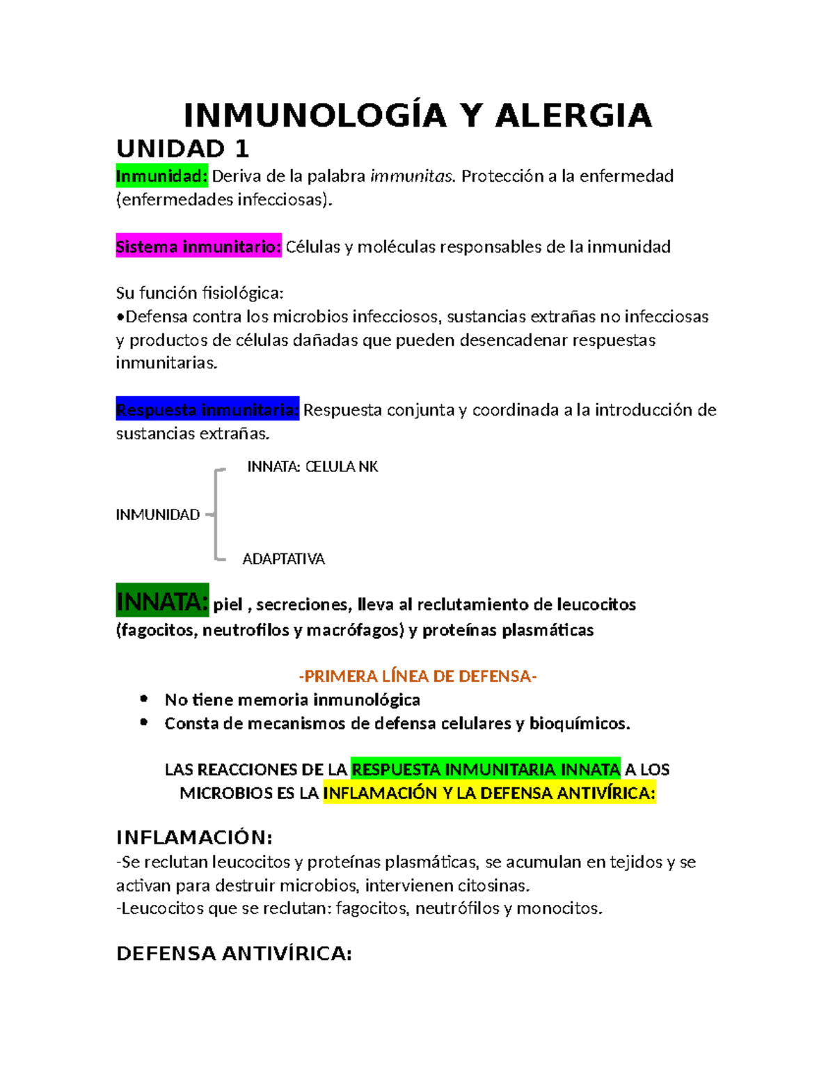 InmunologíA Y Alergia - INMUNOLOGÍA Y ALERGIA UNIDAD 1 Inmunidad ...