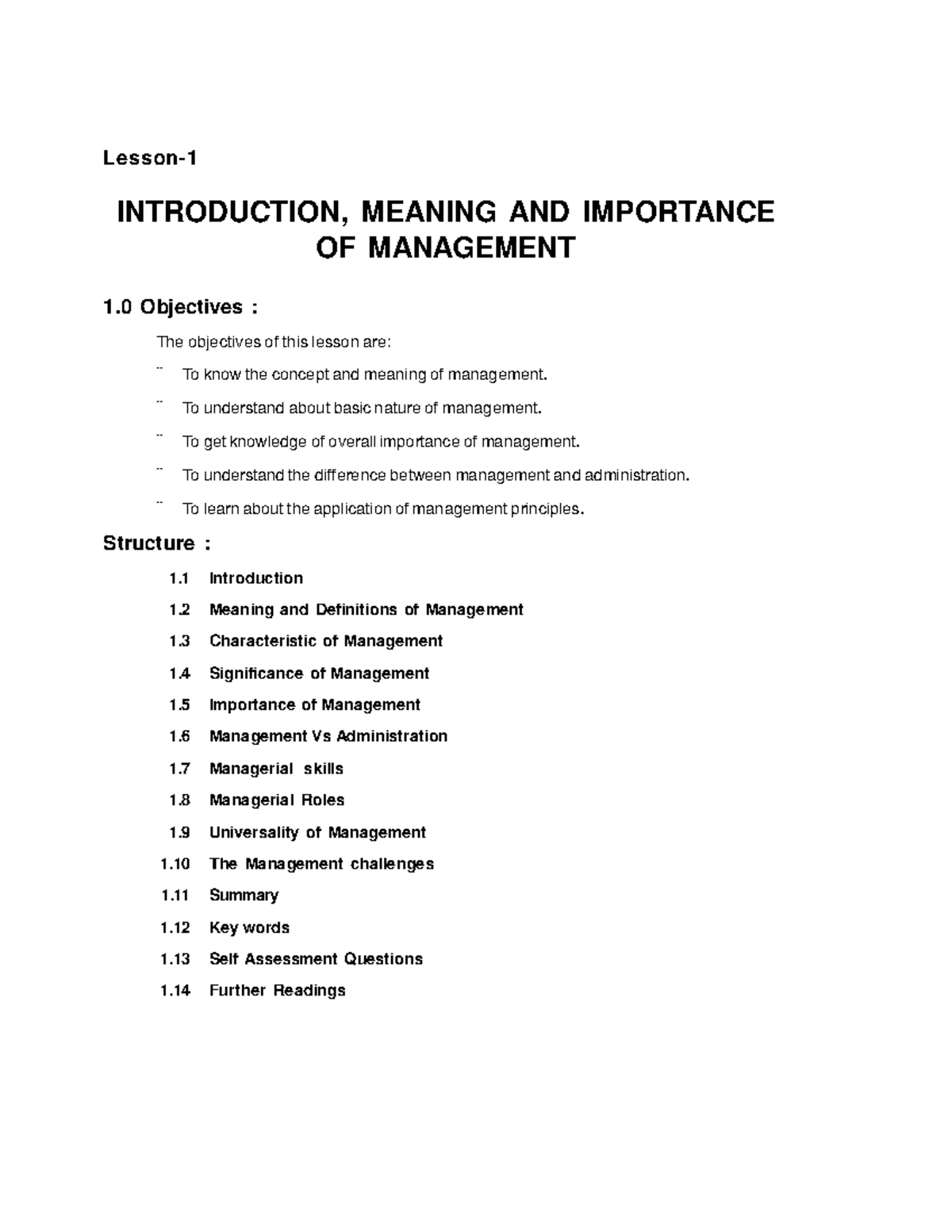 Management - Lesson- INTRODUCTION, MEANING AND IMPORTANCE OF MANAGEMENT ...