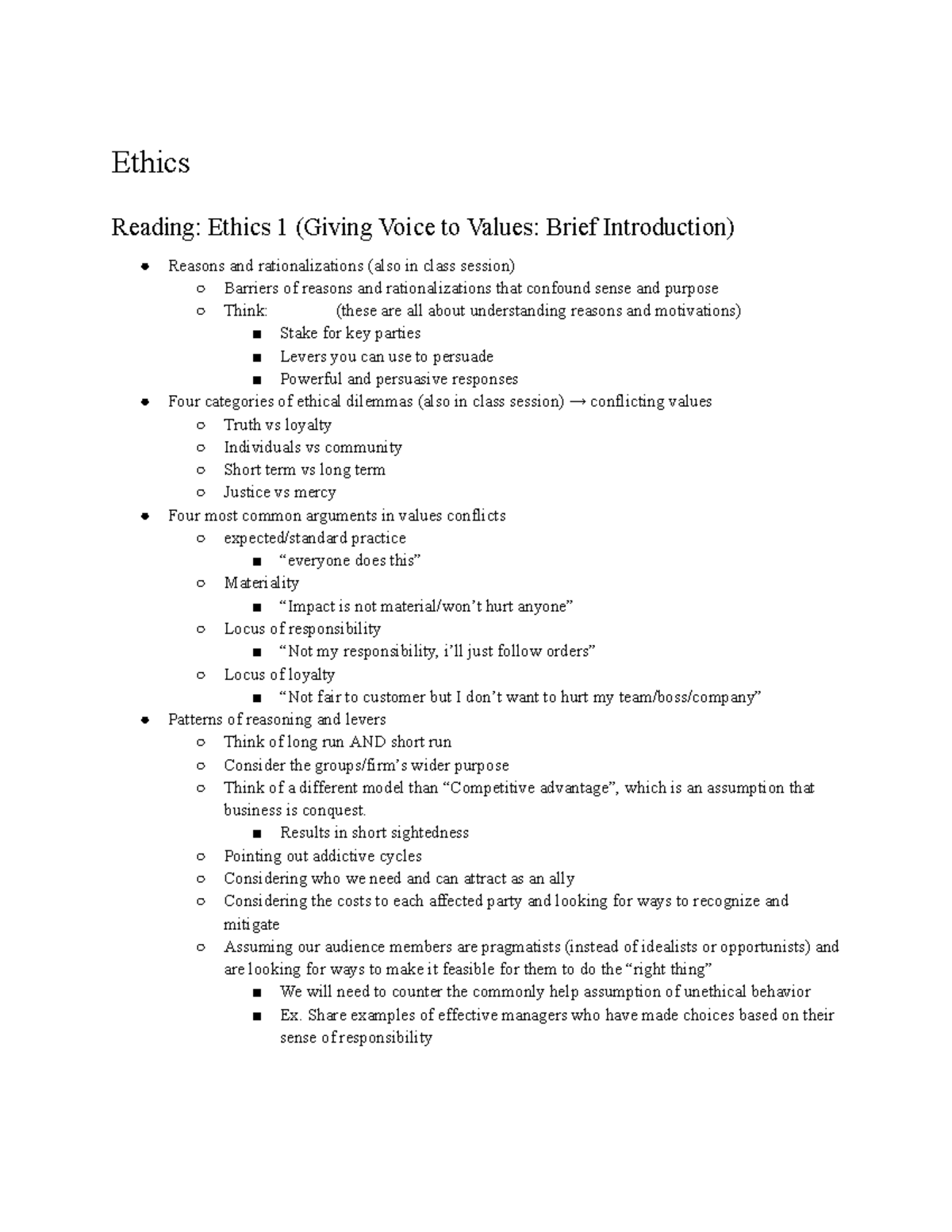 COMM1800 Midterm 2 Study Guide - Ethics Reading: Ethics 1 (Giving Voice ...