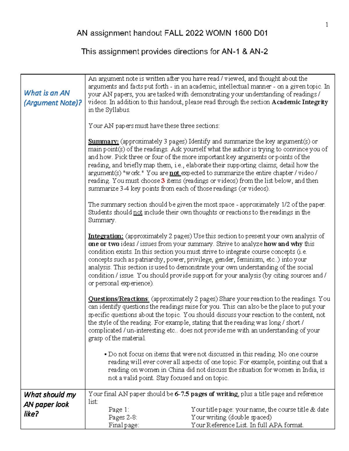 AN assignment handout Fall 2022 directions for your AN1 and AN2-2 - AN ...