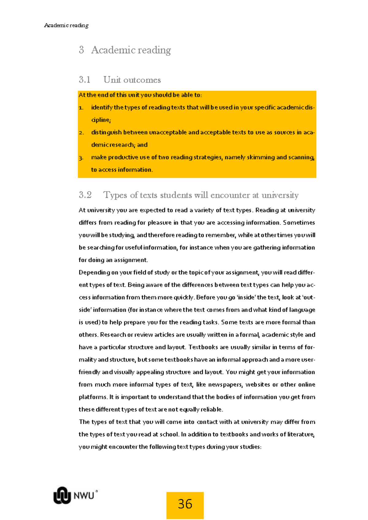 ALDE111-Study Unit 3.1 - Academic reading 3 Academic reading 3 Unit ...