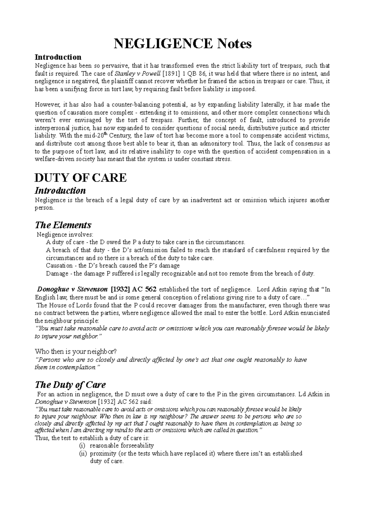 Negligence Note- lecture best notes ever - NEGLIGENCE Notes ...