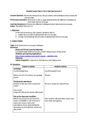 Canapé - N/A - Detailed Lesson Plan TLE 9 Cookery CANAPE I. Learning ...