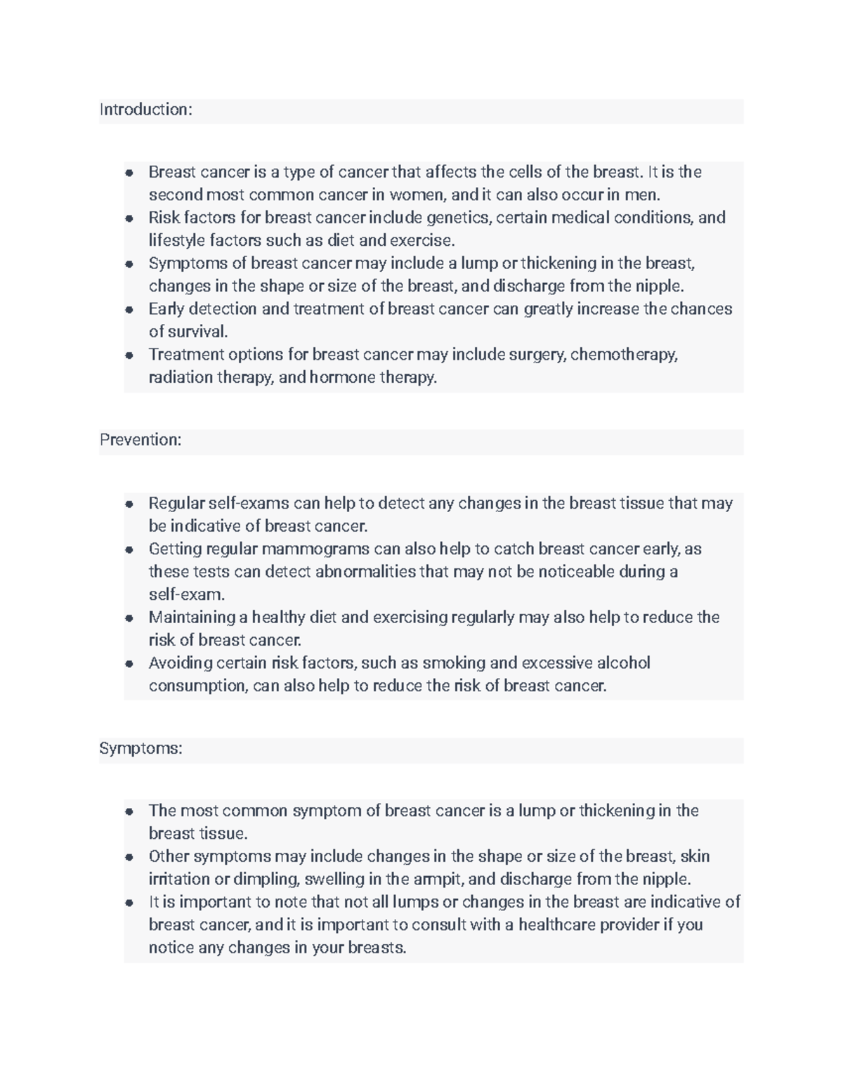 Breast Cancer study guide - Introduction: Breast cancer is a type of ...