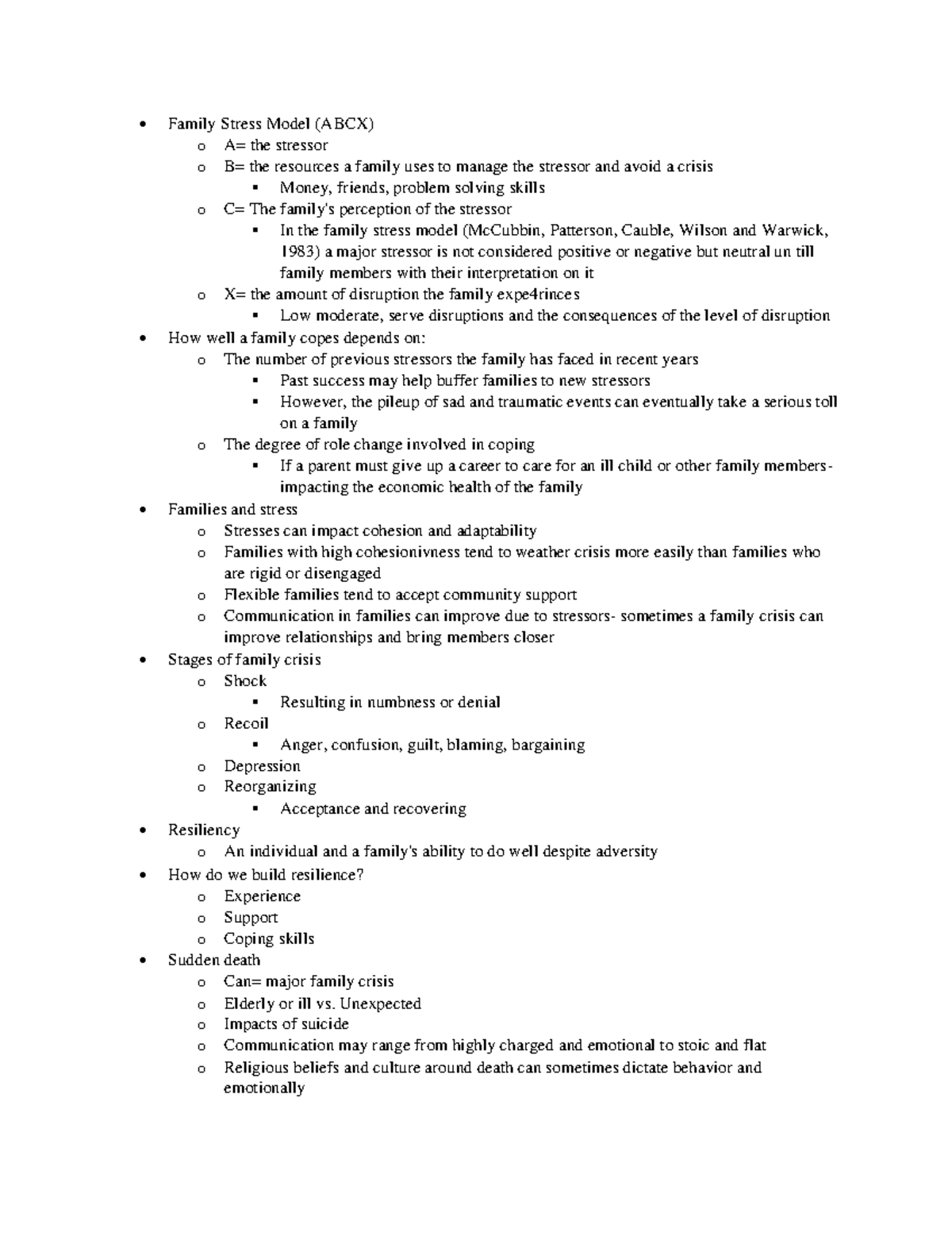 Human Development 430 Notes - Family Stress Model (ABCX) o A= the ...