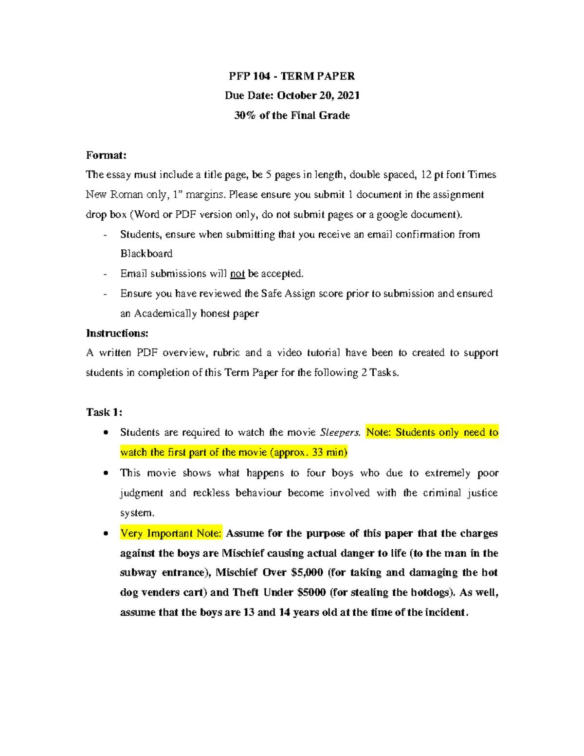 PFP 104 Updated Term Paper - D - PFP 104 - TERM PAPER Due Date: October 20, 2021 30% of the ...