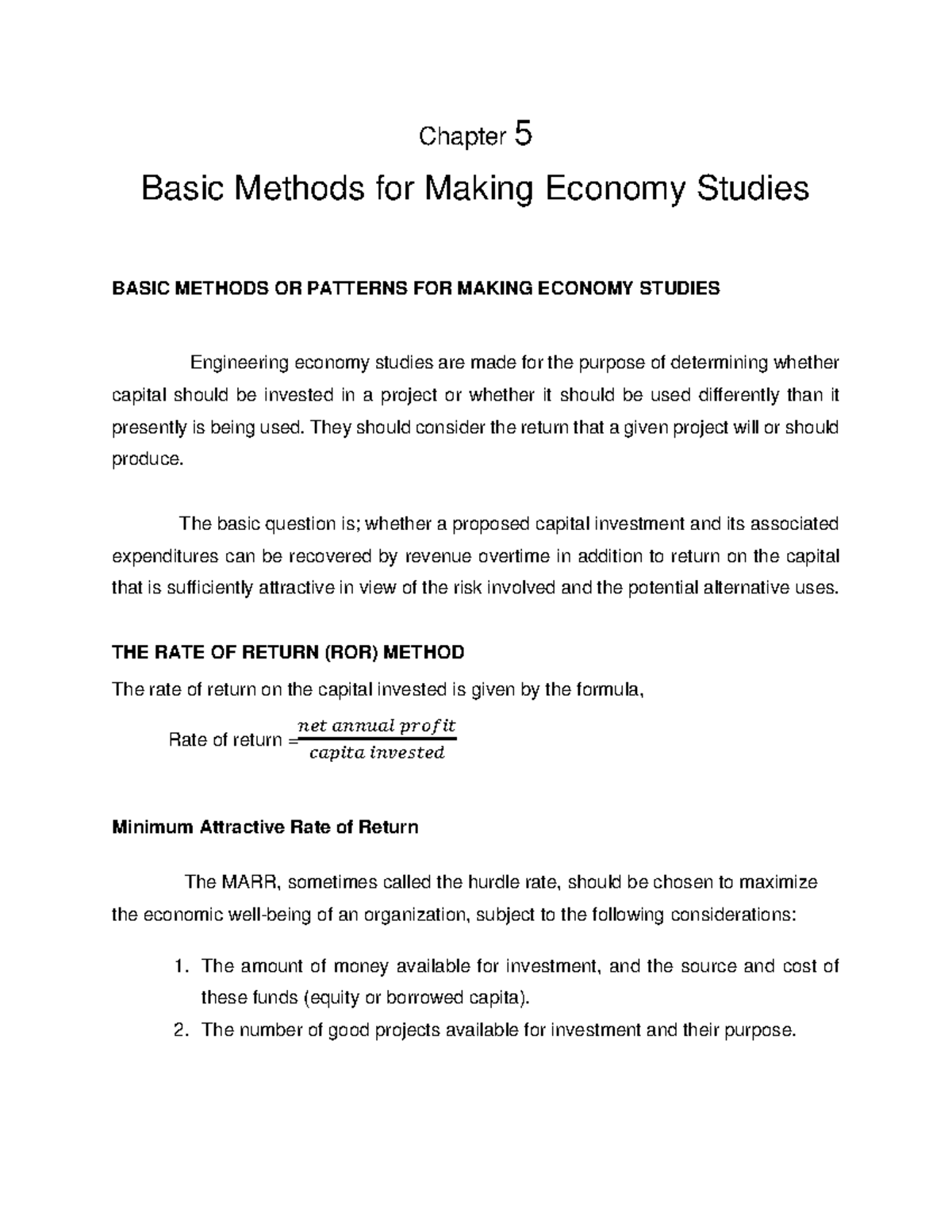 Basic Methods for Making Economy Studies - Engineering Economy - Studocu