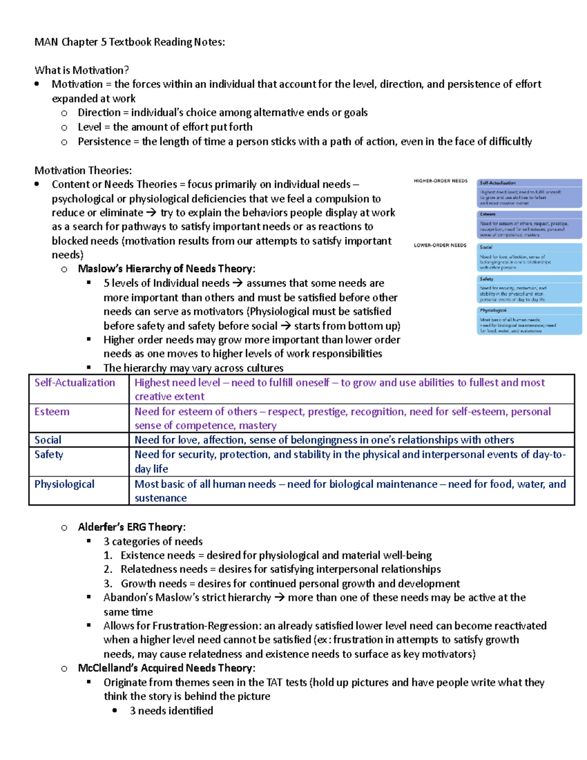 MAN Chapter 5 Textbook Reading Notes - Existence needs = desired for ...