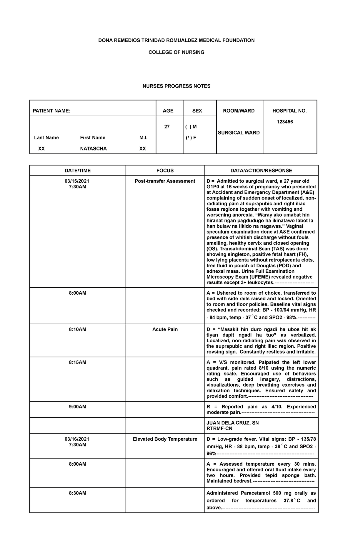 Group-K-FDAR - FDAR - DONA REMEDIOS TRINIDAD ROMUALDEZ MEDICAL ...