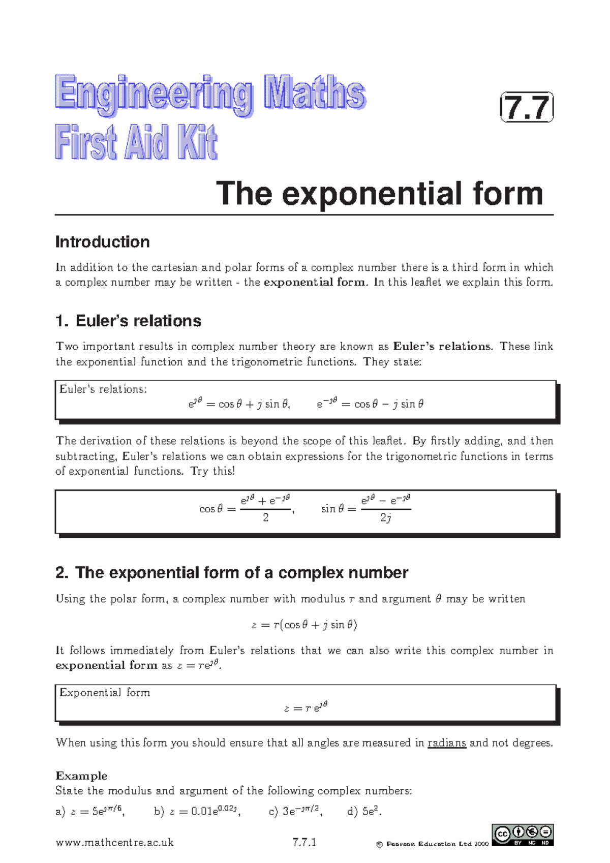 Exponential complex numbers - ☛ 7 The exponential form Introduction In ...