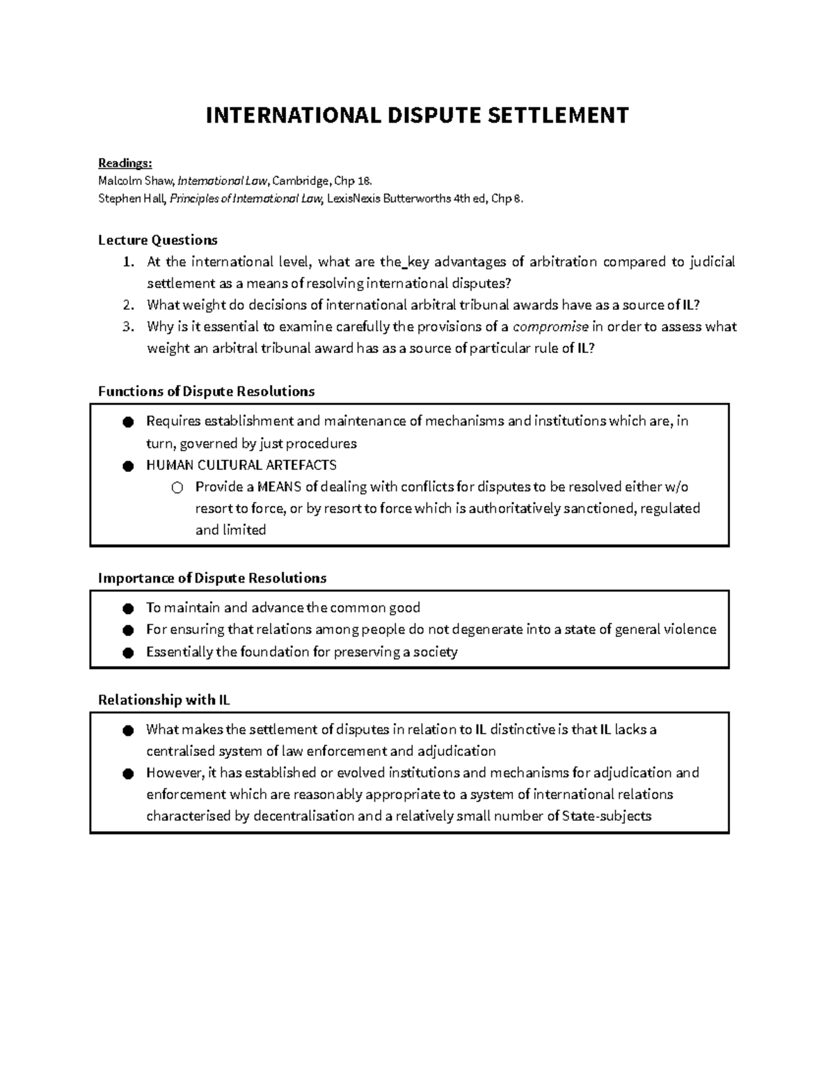 10. International Dispute Settlement - INTERNATIONAL DISPUTE SETTLEMENT ...
