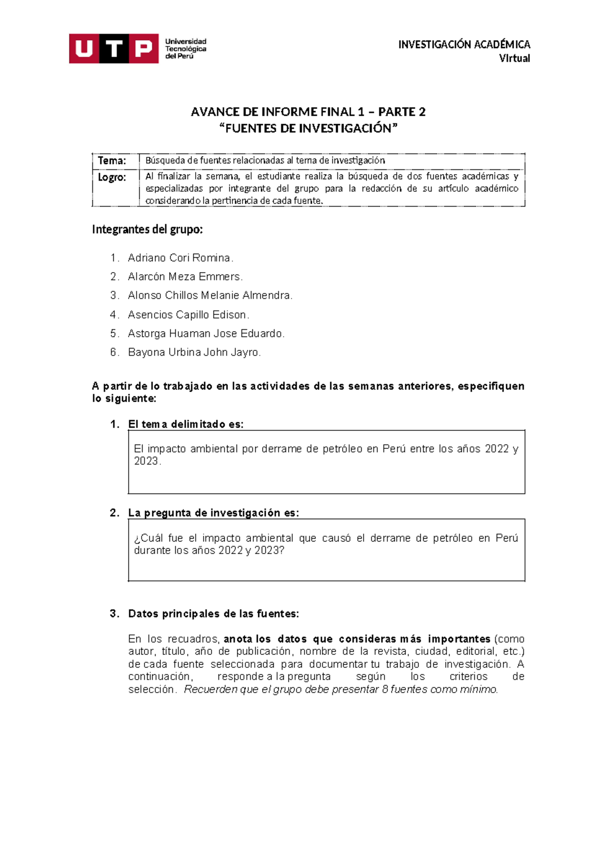 🔴 (AC-S05) Semana 05 Avance de Informe Final 1 (Parte 2) - Virtual AVANCE DE INFORME FINAL 1 ...