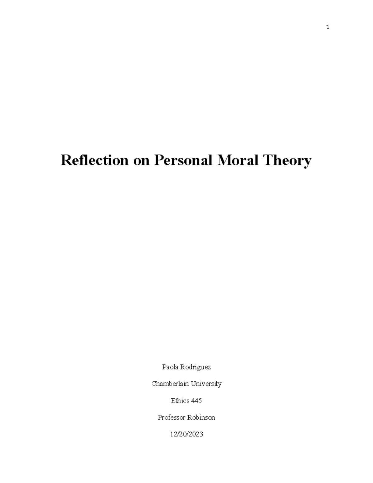Personal Moral Theory - Reflection on Personal Moral Theory Paola ...