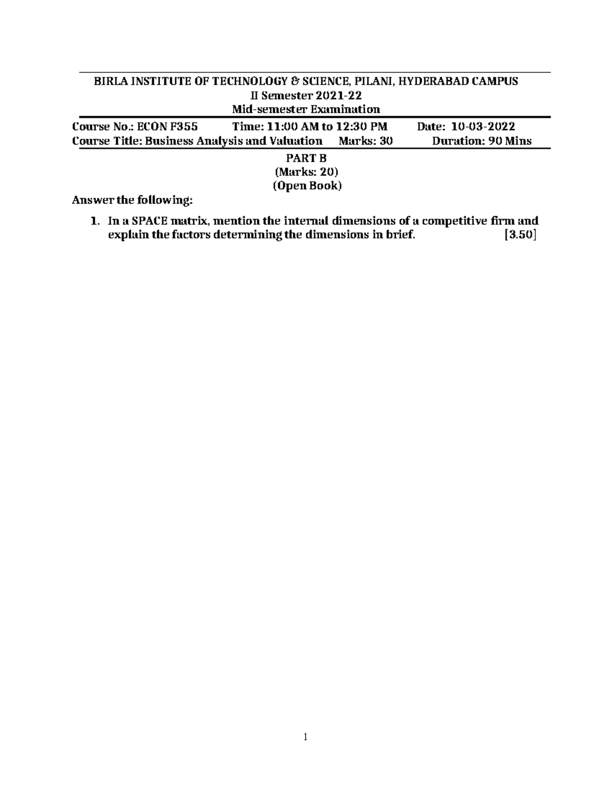 Mid-Sem B - this is also a question paper - BIRLA INSTITUTE OF ...