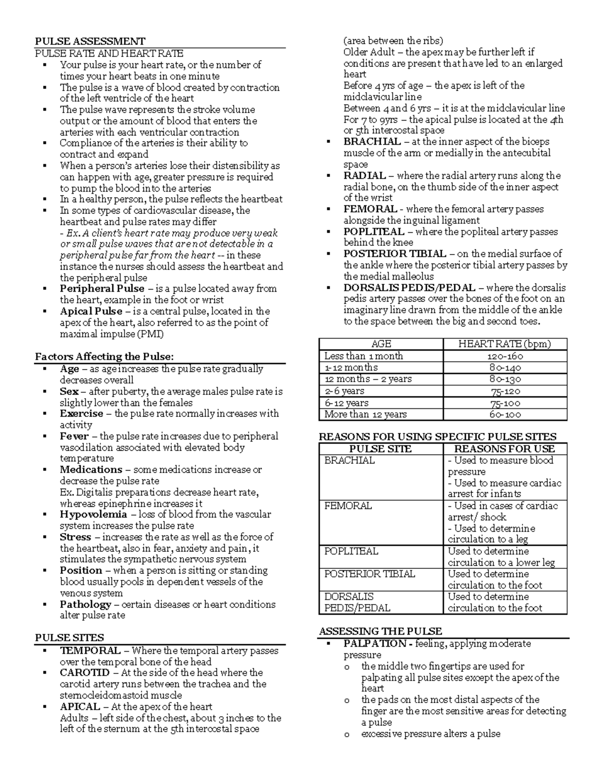 3- Pulse- Assessment - PULSE ASSESSMENT PULSE RATE AND HEART RATE Your ...