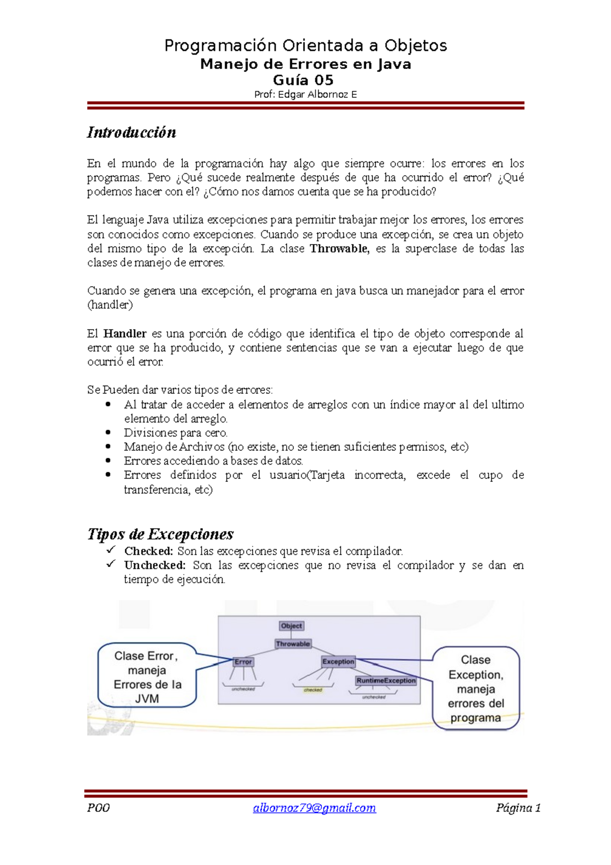 Guia 05 POO Manejo de Errores - Manejo de Errores en Java Guía 05 Prof ...