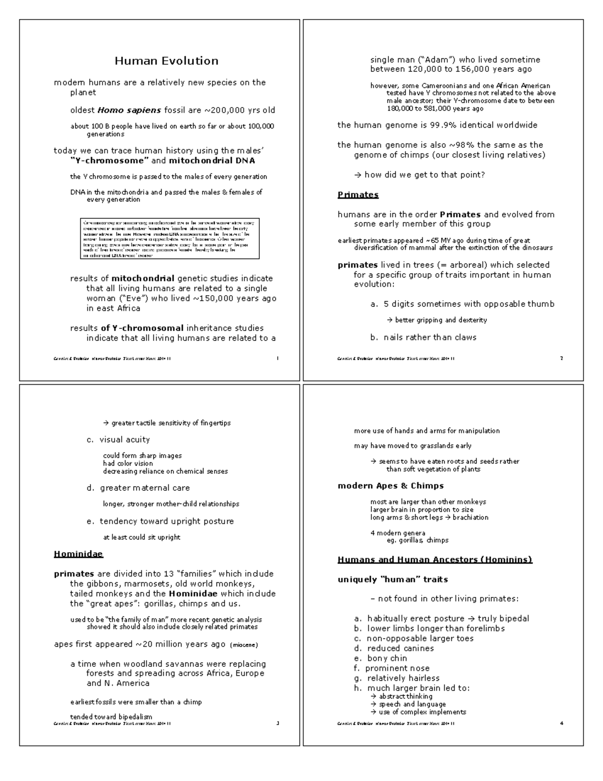 Human Evolution - It is a simple tutorial note. - Genetics & Evolution ...