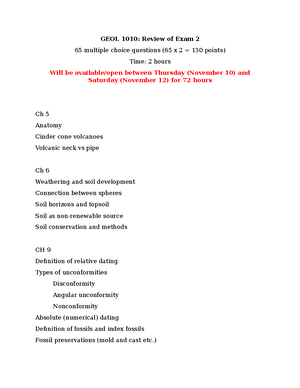 GEOL 1010 Exam 1 review - GEOL 1010: Review of Exam 1 65 multiple ...