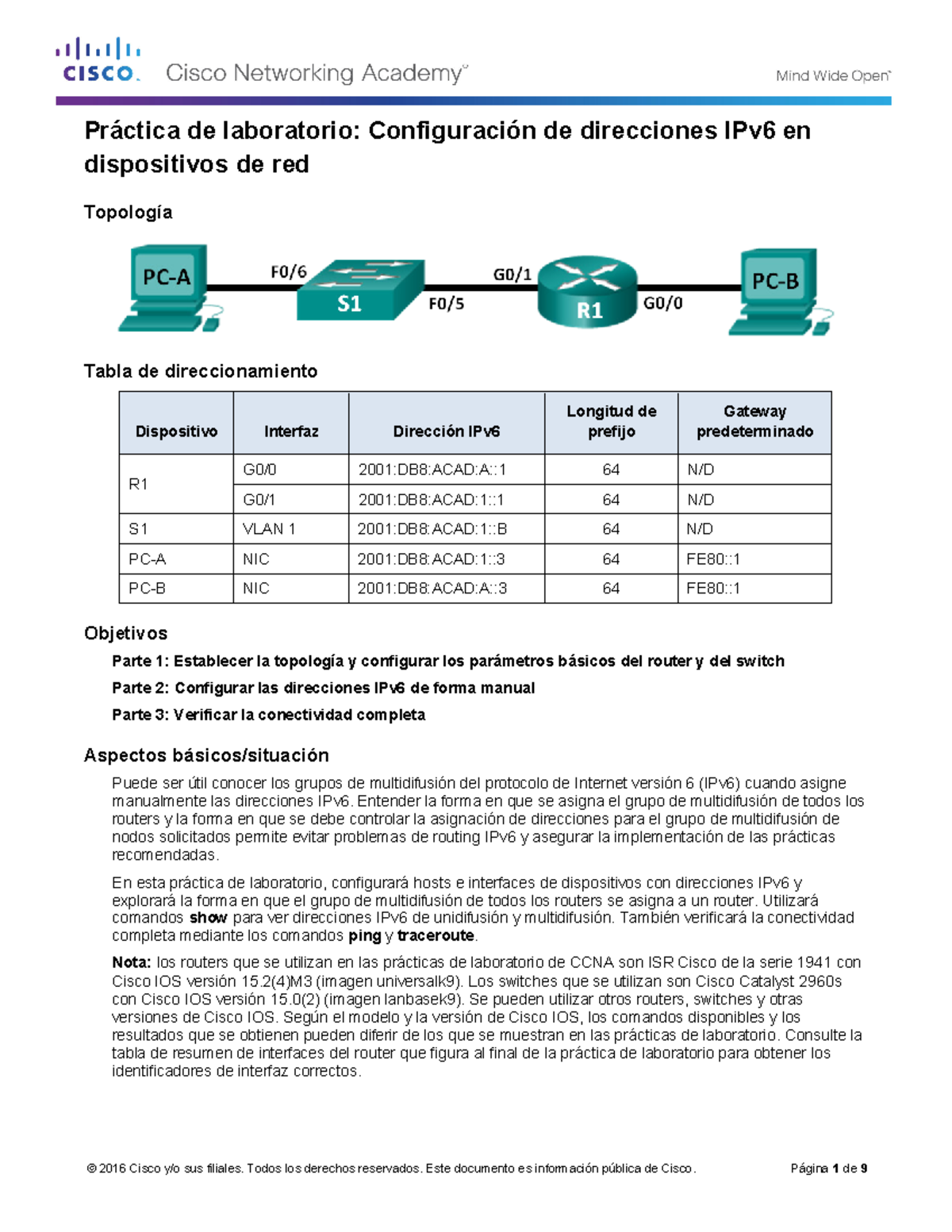 7.2.5.4 Lab - Configuring IPv6 Addresses on Network Devices - Práctica de laboratorio ...