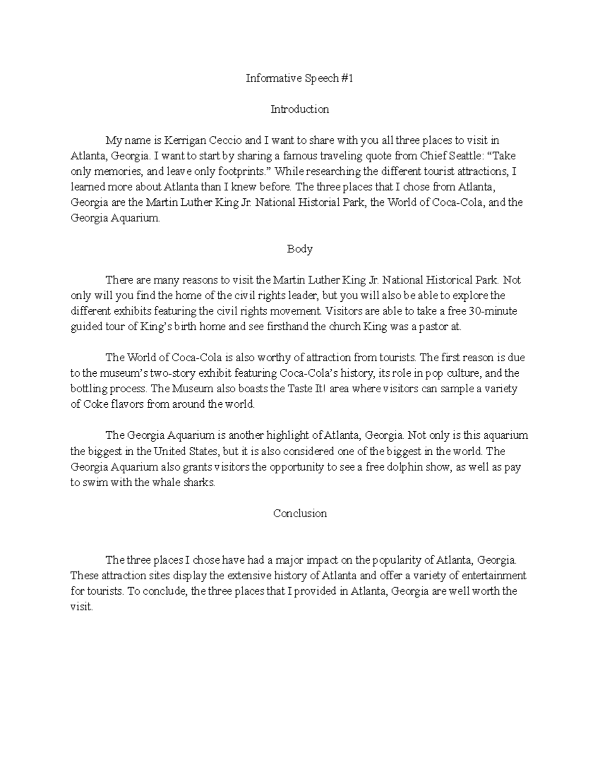 Informative Speech #1 Page - Informative Speech # Introduction My name ...