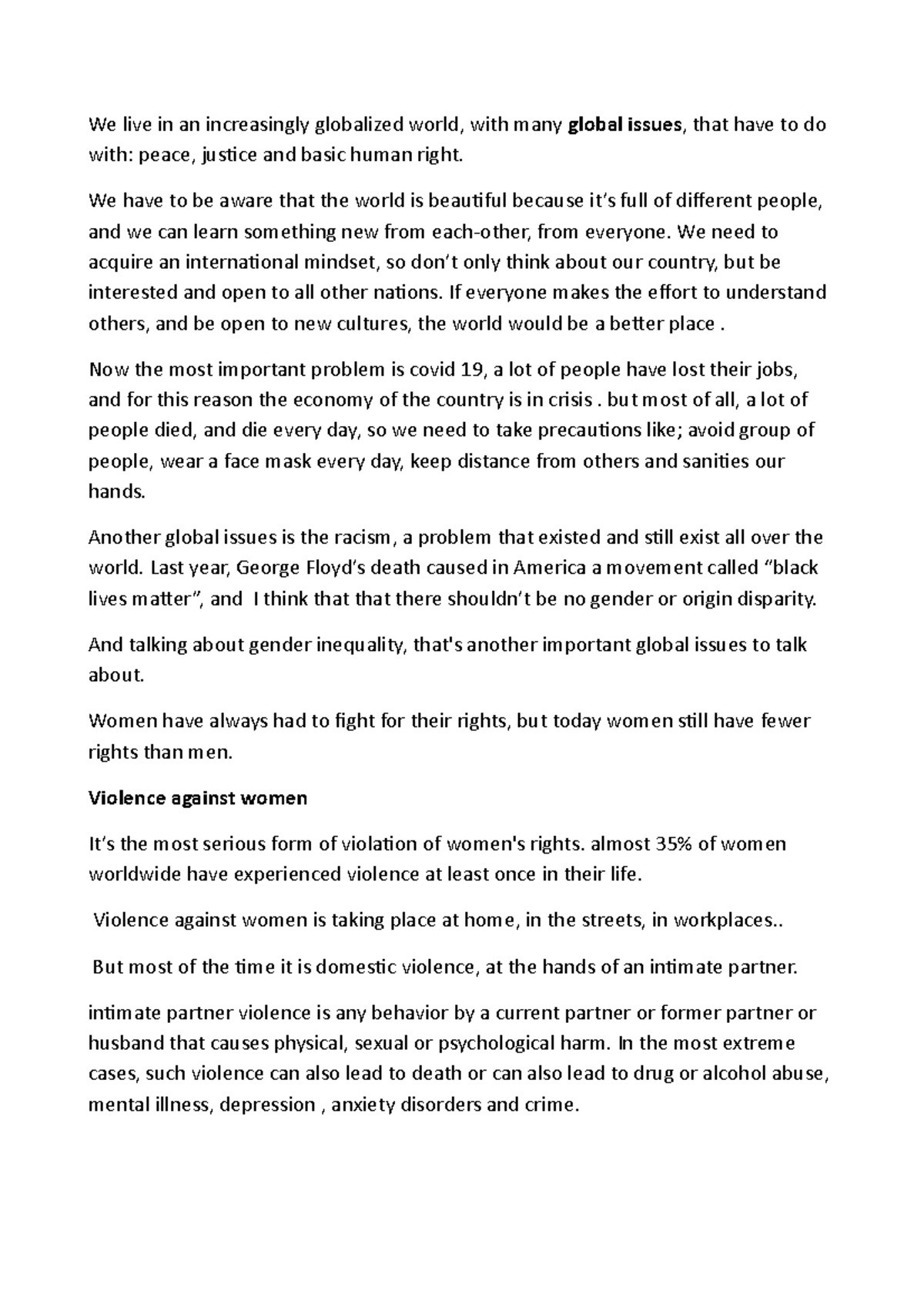 Global issues - We live in an increasingly globalized world, with many ...