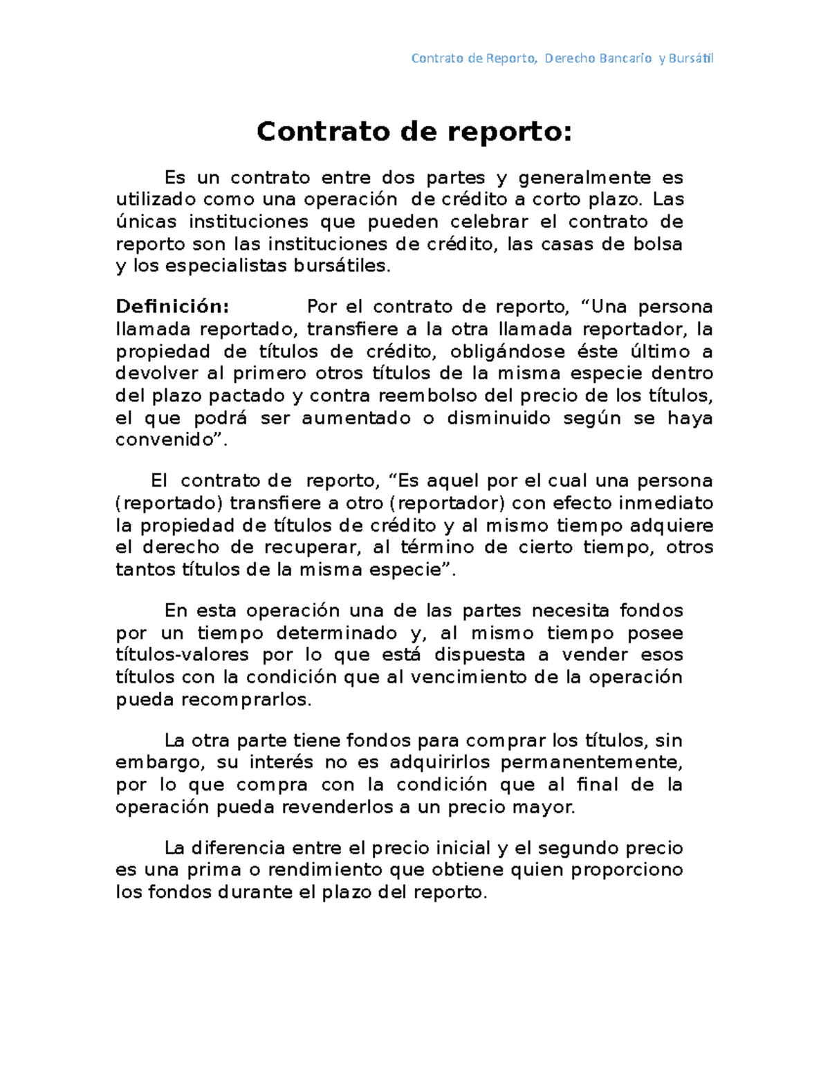 306486830 Contrato de Reporto - Contrato de reporto: Es un contrato ...