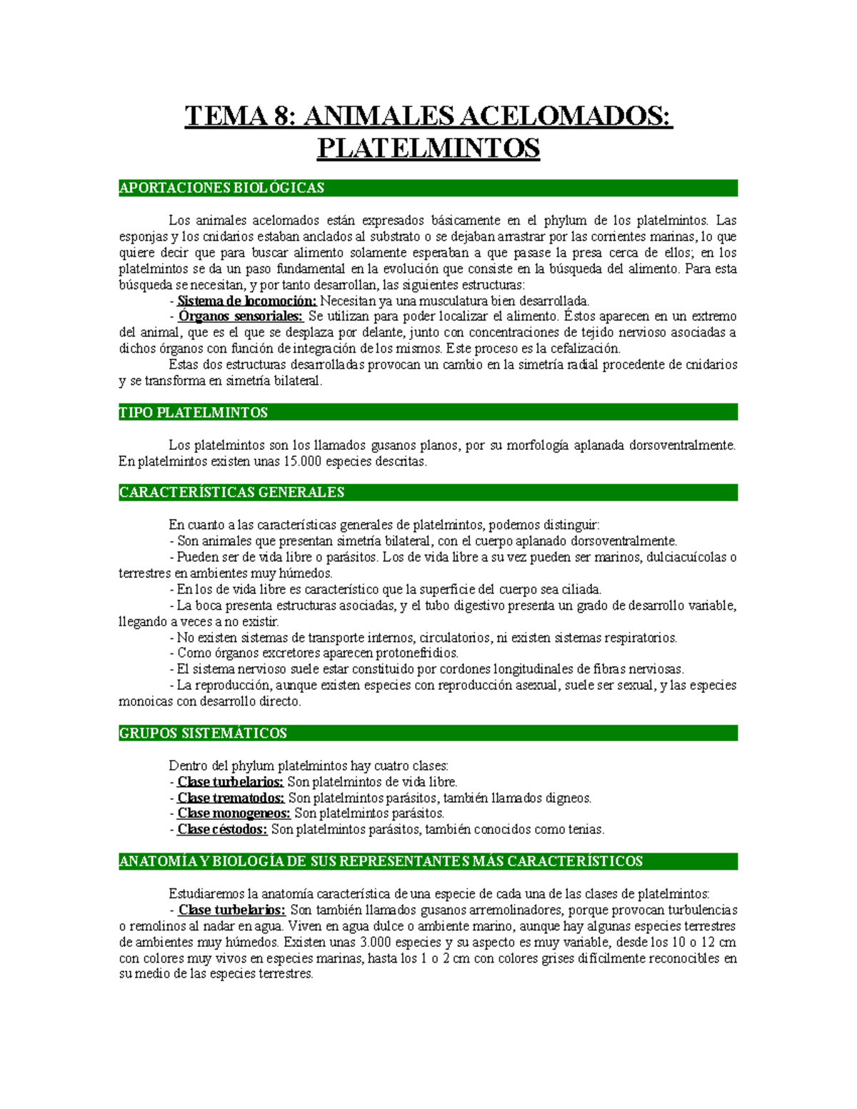 TEMA 8 Animales Acelomados Platelmintos - TEMA 8: ANIMALES ACELOMADOS ...