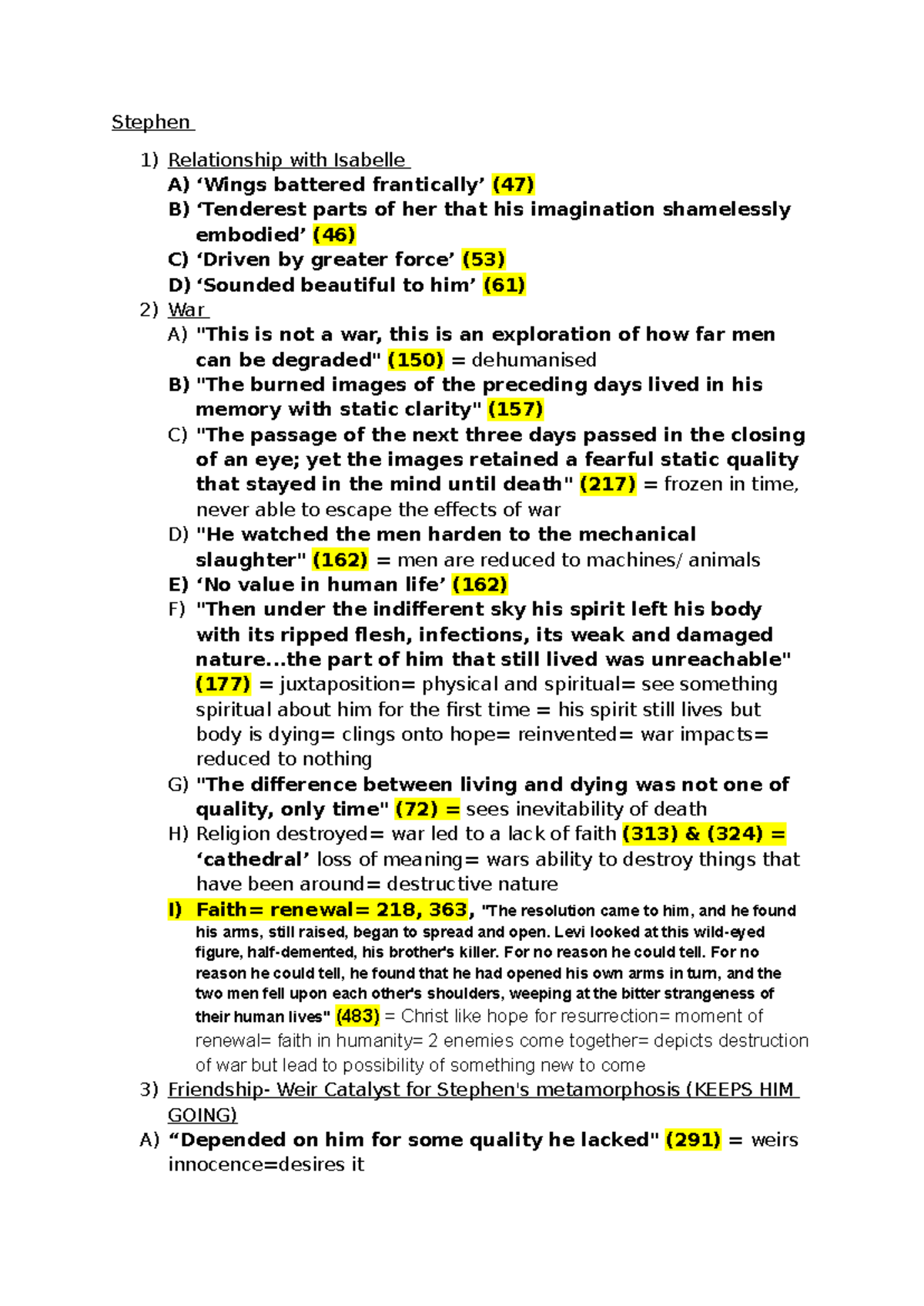 Birdsong quote organisation - Stephen 1) Relationship with Isabelle A ...