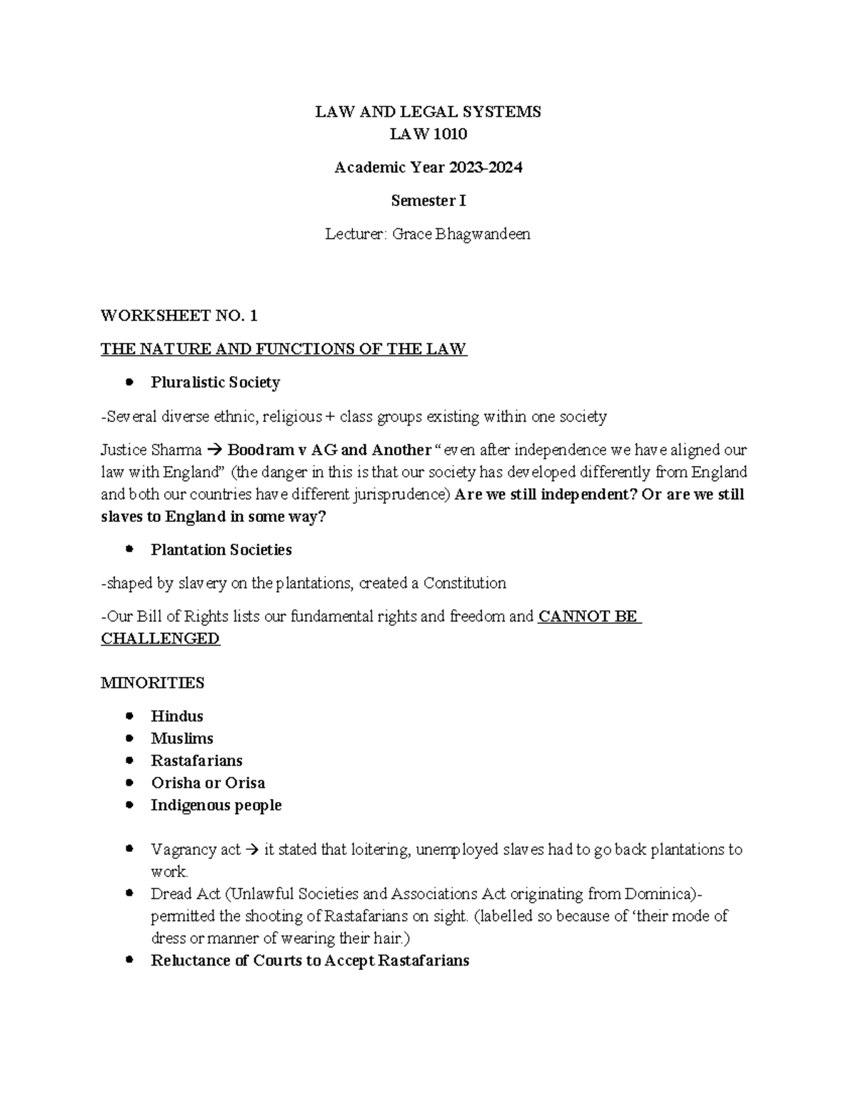 LAW1010- Topic by Topic Review - LAW AND LEGAL SYSTEMS LAW 1010 ...