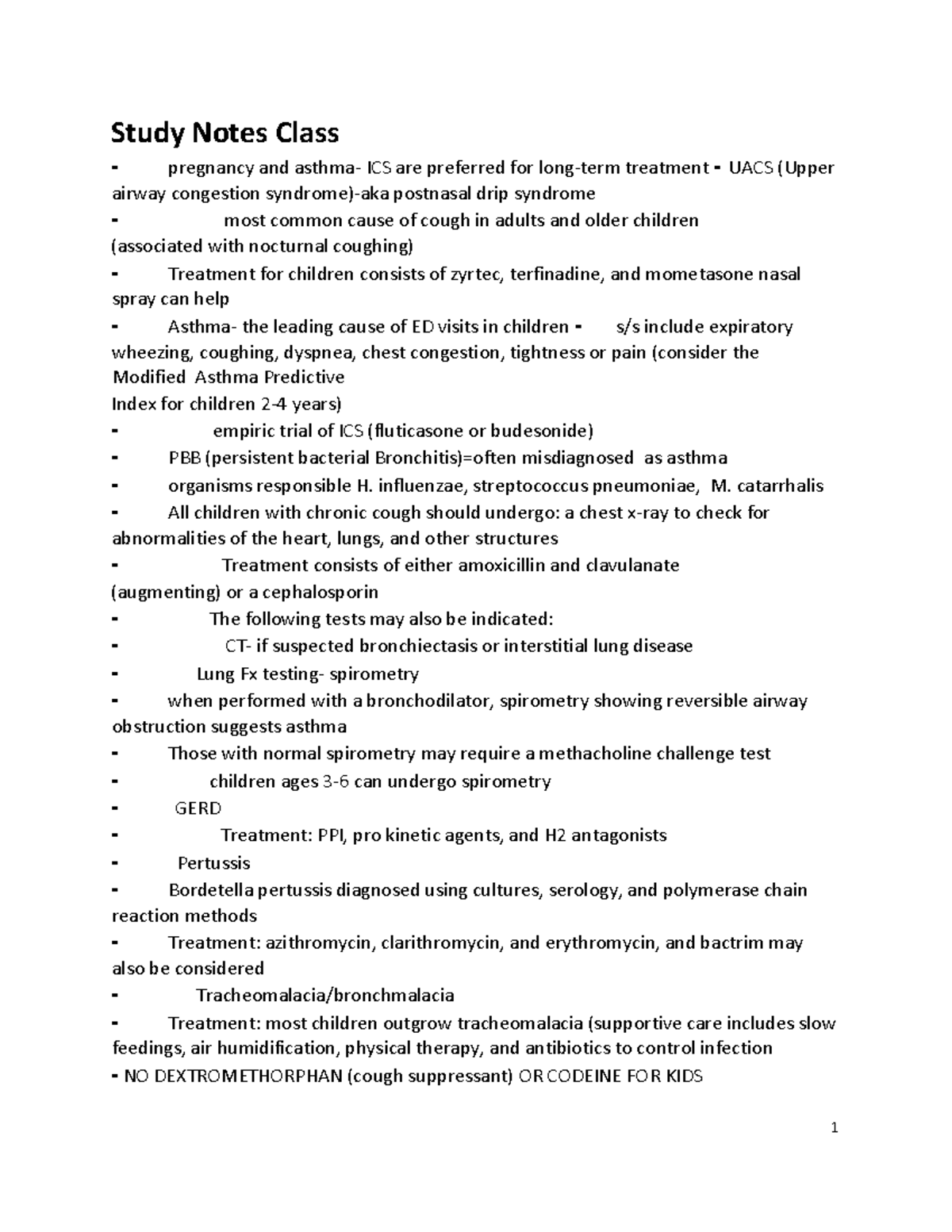 Study Notes Class - 1 Study Notes Class ⁃ pregnancy and asthma- ICS are ...
