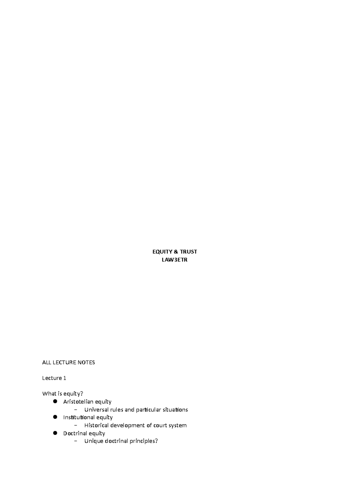 Equity Lecture Notes Equity And Trust Law3etr All Lecture Notes Lecture